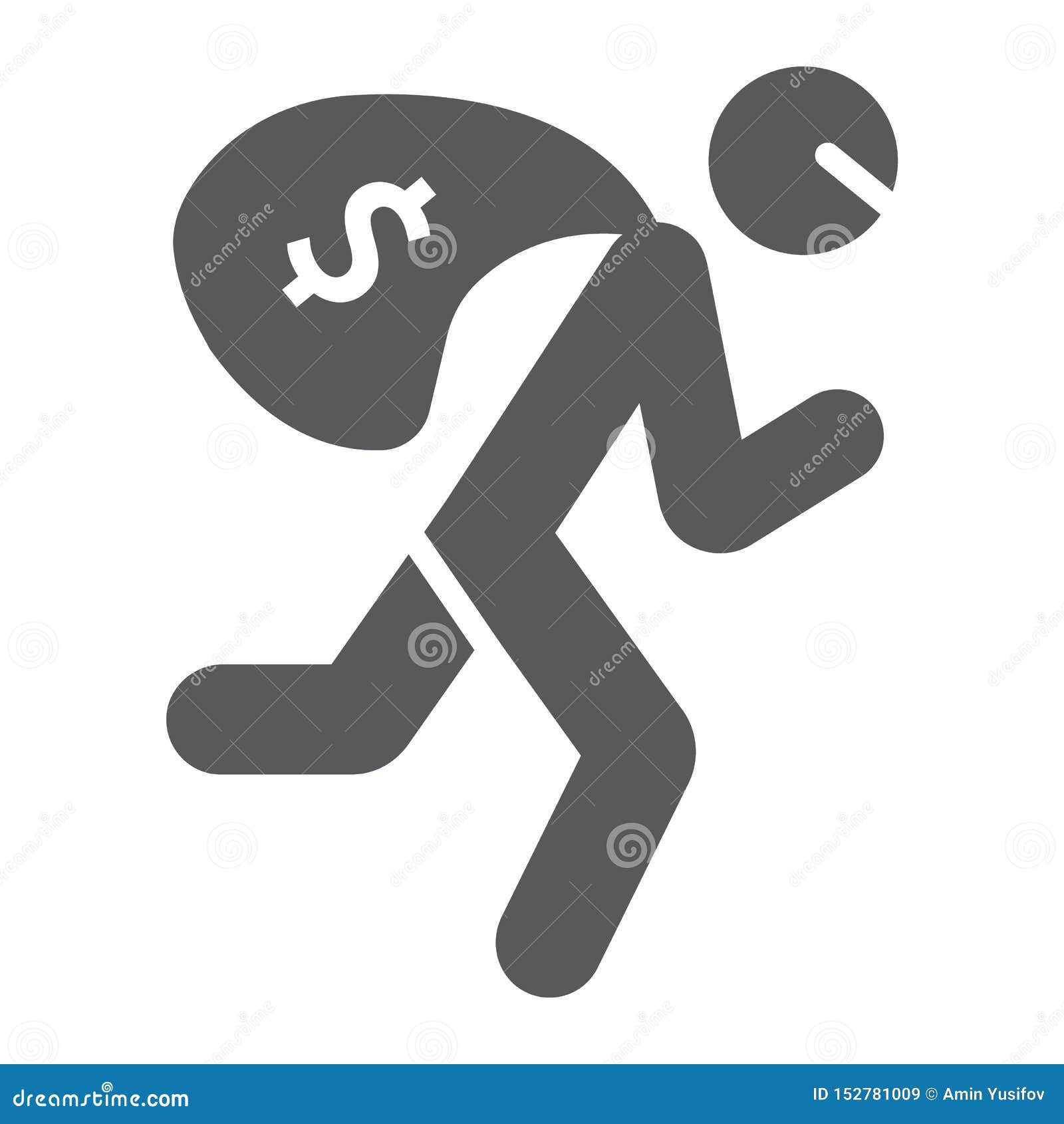 Robbery Glyph Icon, Crime and Burglary, Thief with Money Bag Sign ...