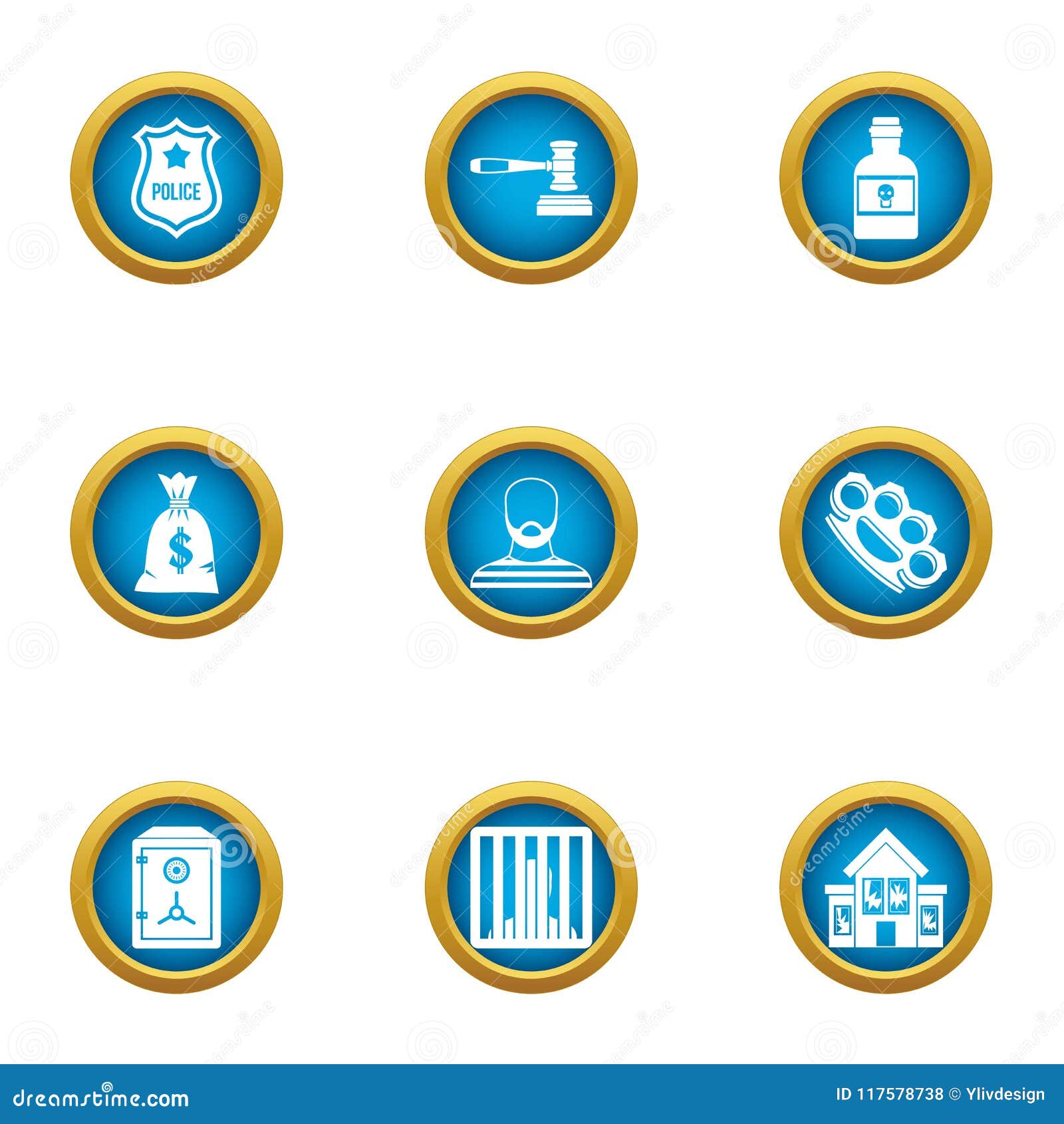 Robbery Icons Set, Flat Style Stock Vector - Illustration of bank ...