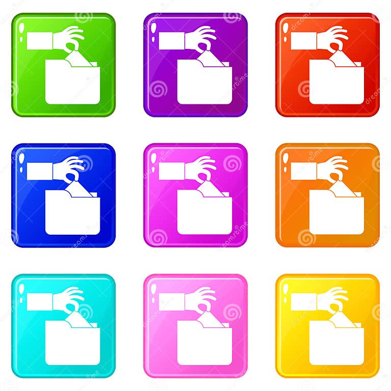 Robbery Secret Data in Folder Icons 9 Set Stock Vector - Illustration ...
