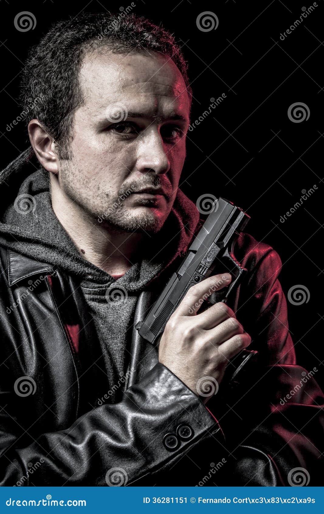 Robbery, Thief, Armed Man with Black Leather Jacket, Dangerous Stock ...