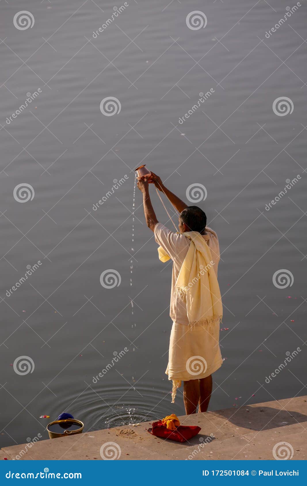 Robed Man Doing Puja at Pushkar Editorial Stock Image - Image of sunny ...