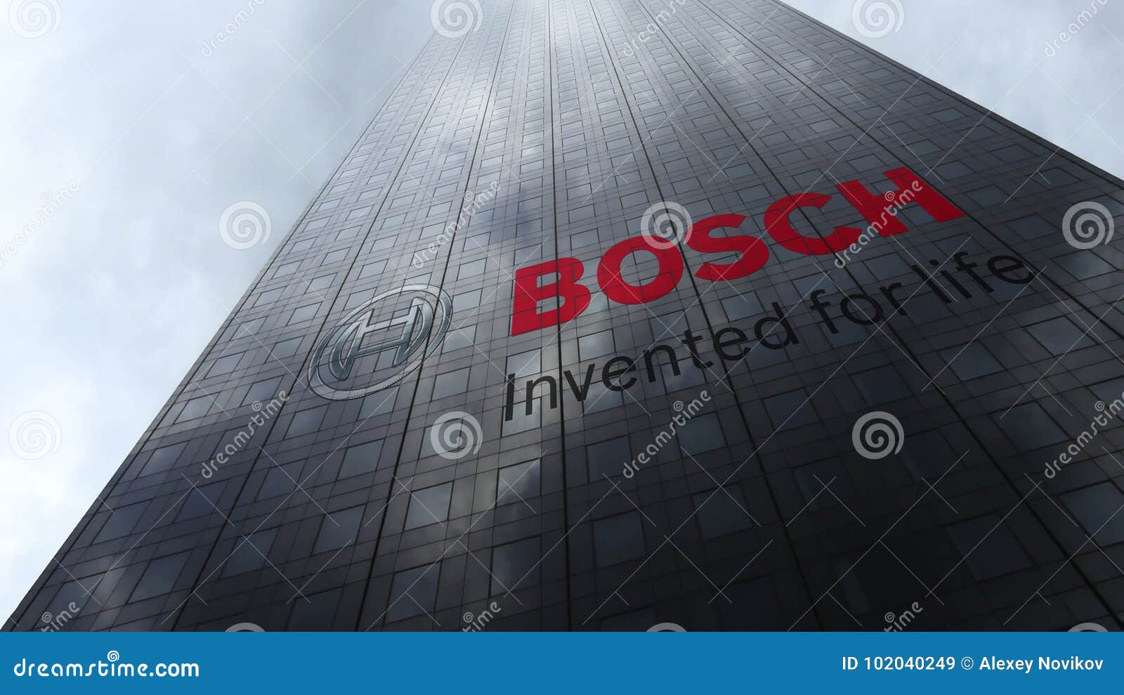 Robert Bosch GmbH Logo on a Skyscraper Facade Reflecting Clouds ...