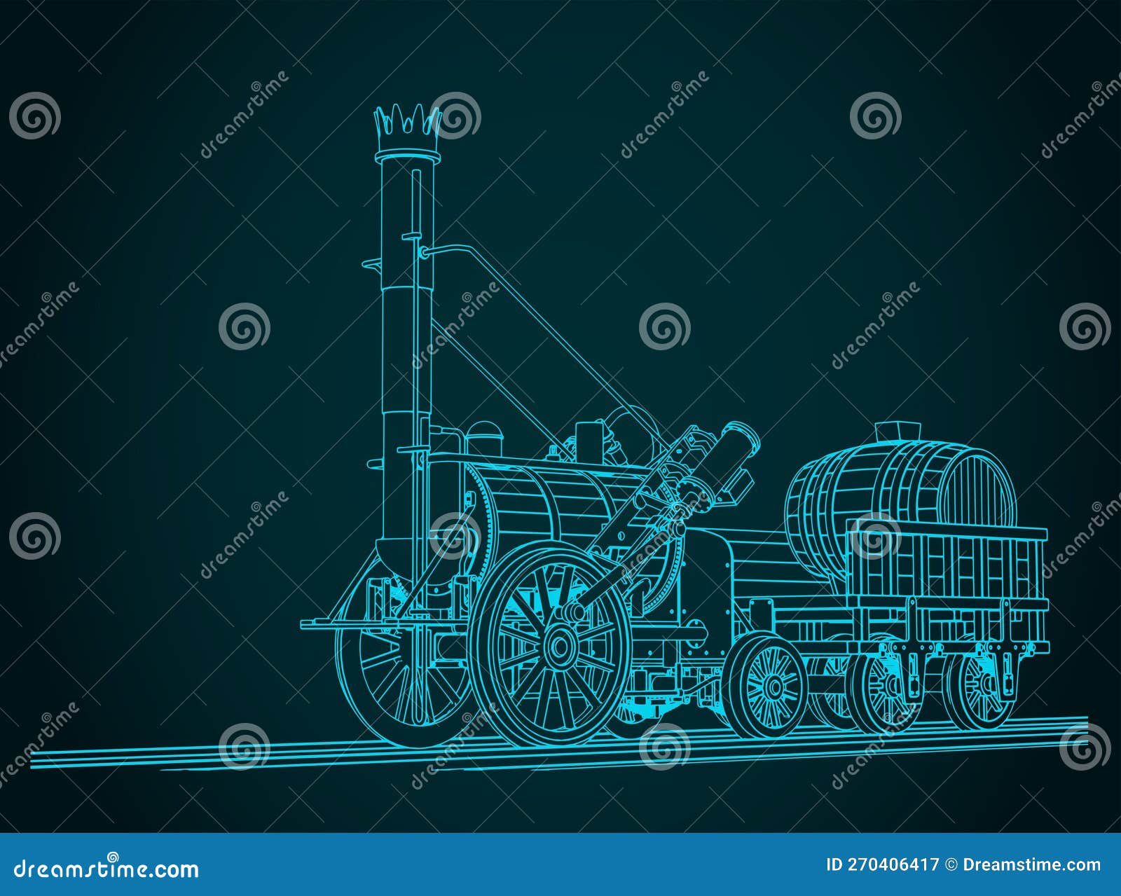 Robert Stephenson`s Steam Locomotive Blueprints Vector Illustration ...