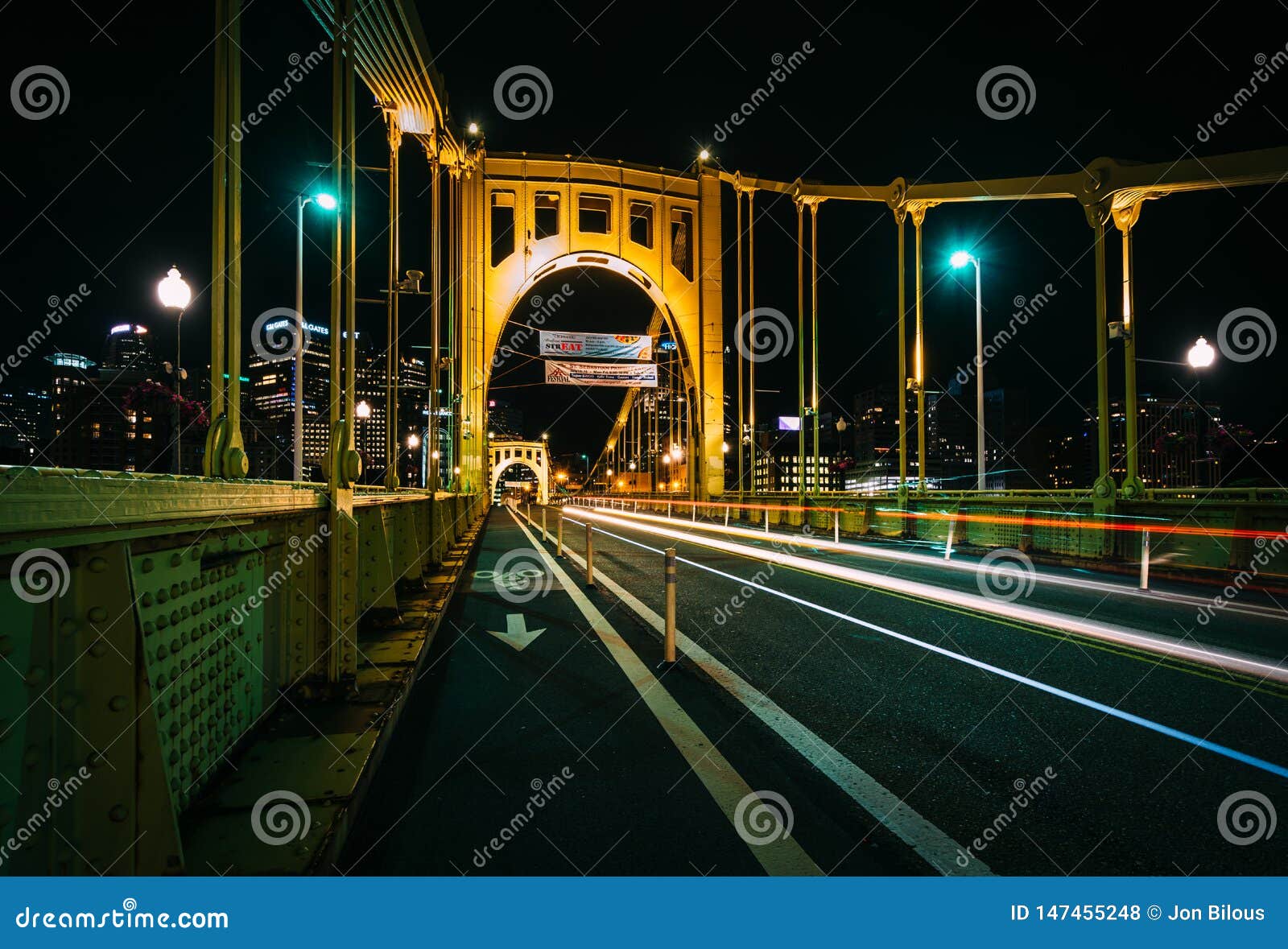 The Roberto Clemente Bridge at Night, in Pittsburgh, Pennsylvania ...