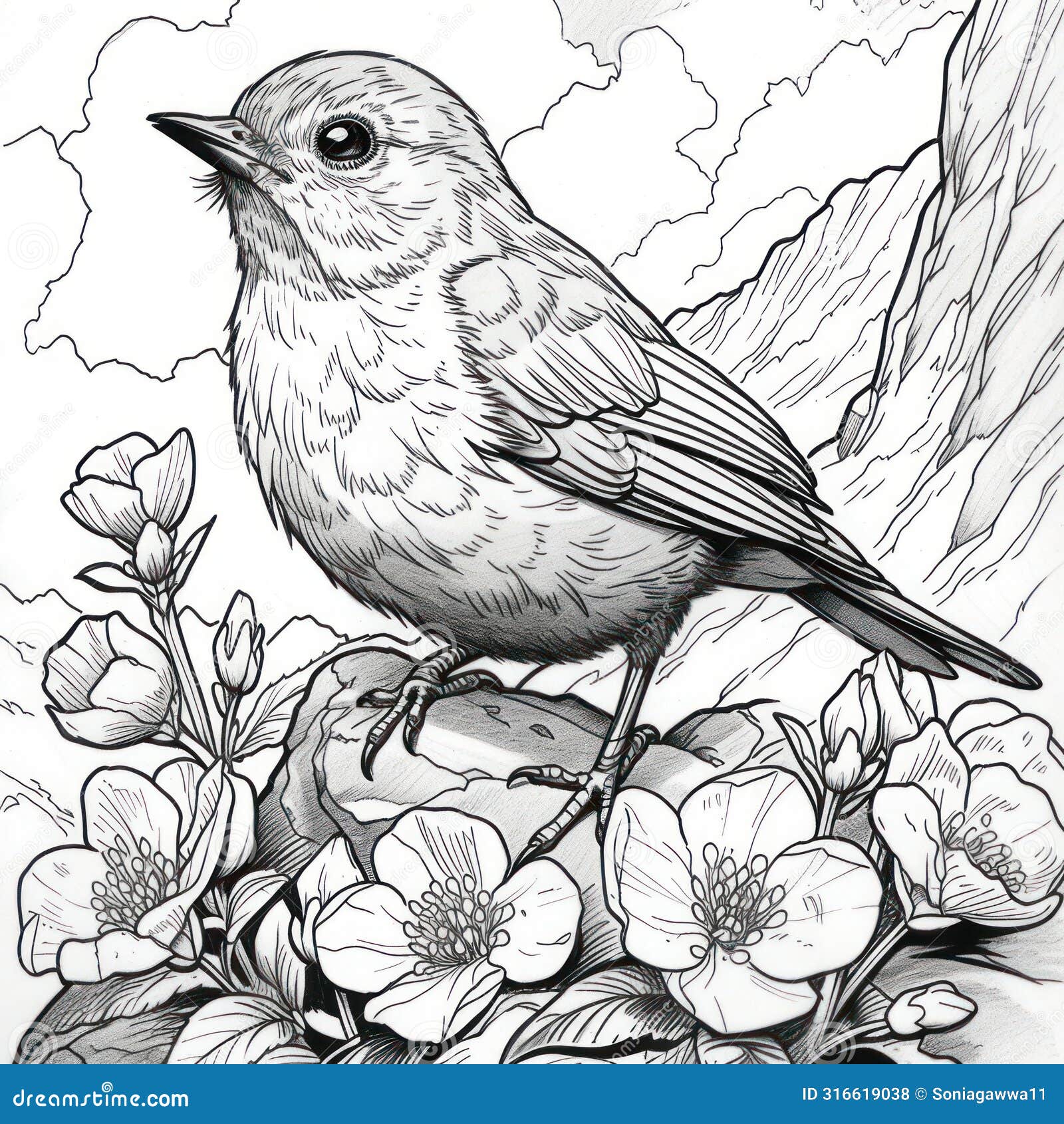 Robin Bird Drawing Coloring Book Page Stock Illustration - Illustration ...