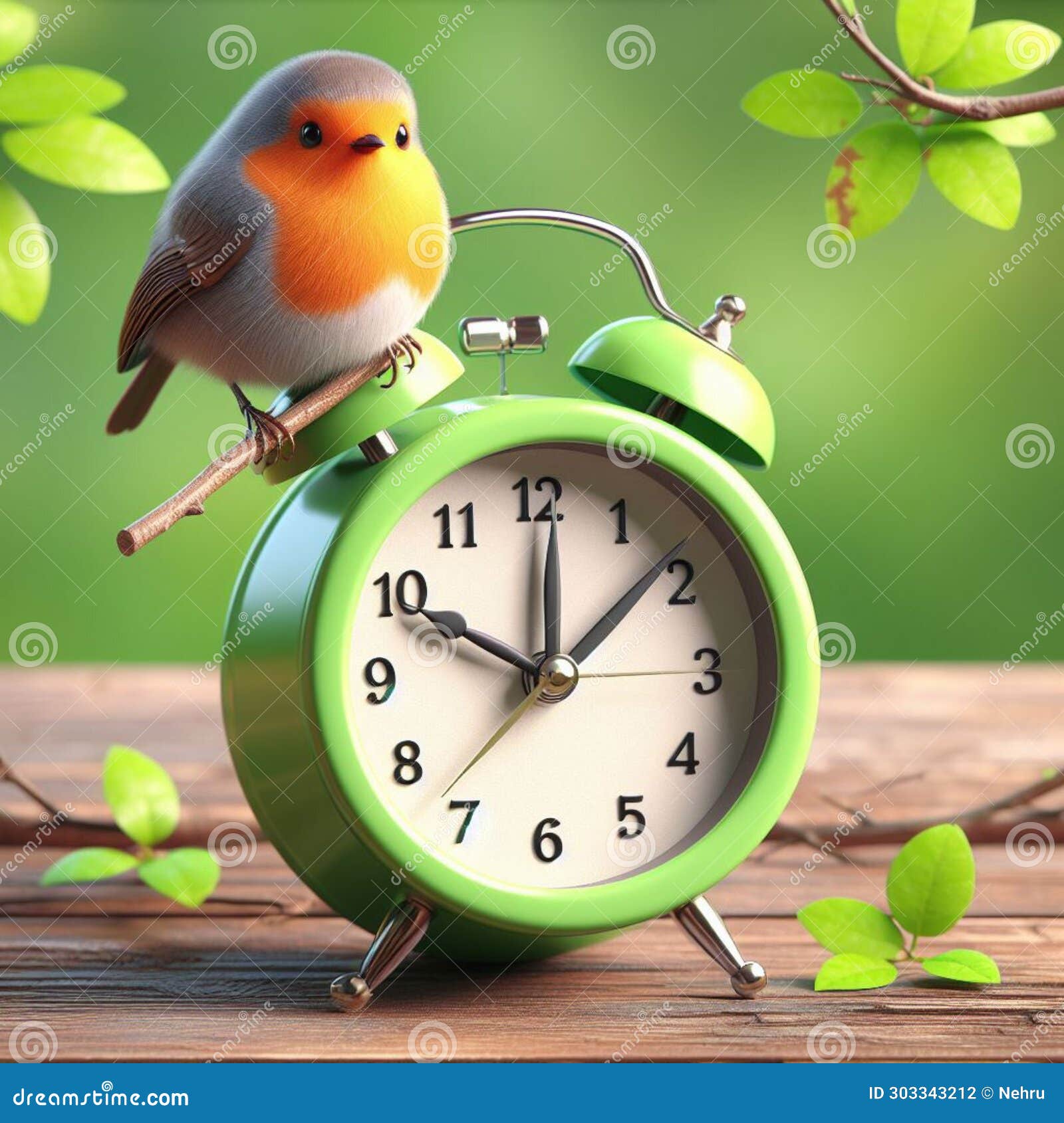 Robin Bird on a Green Alarm Clock Stock Photo - Image of robin, bird ...