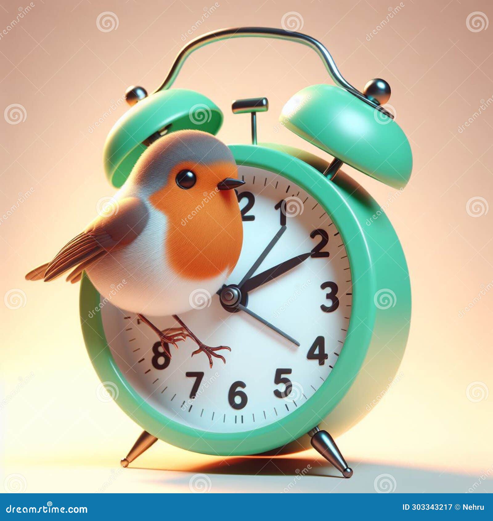 Robin Bird on a Green Alarm Clock Stock Image - Image of alarm, bird ...