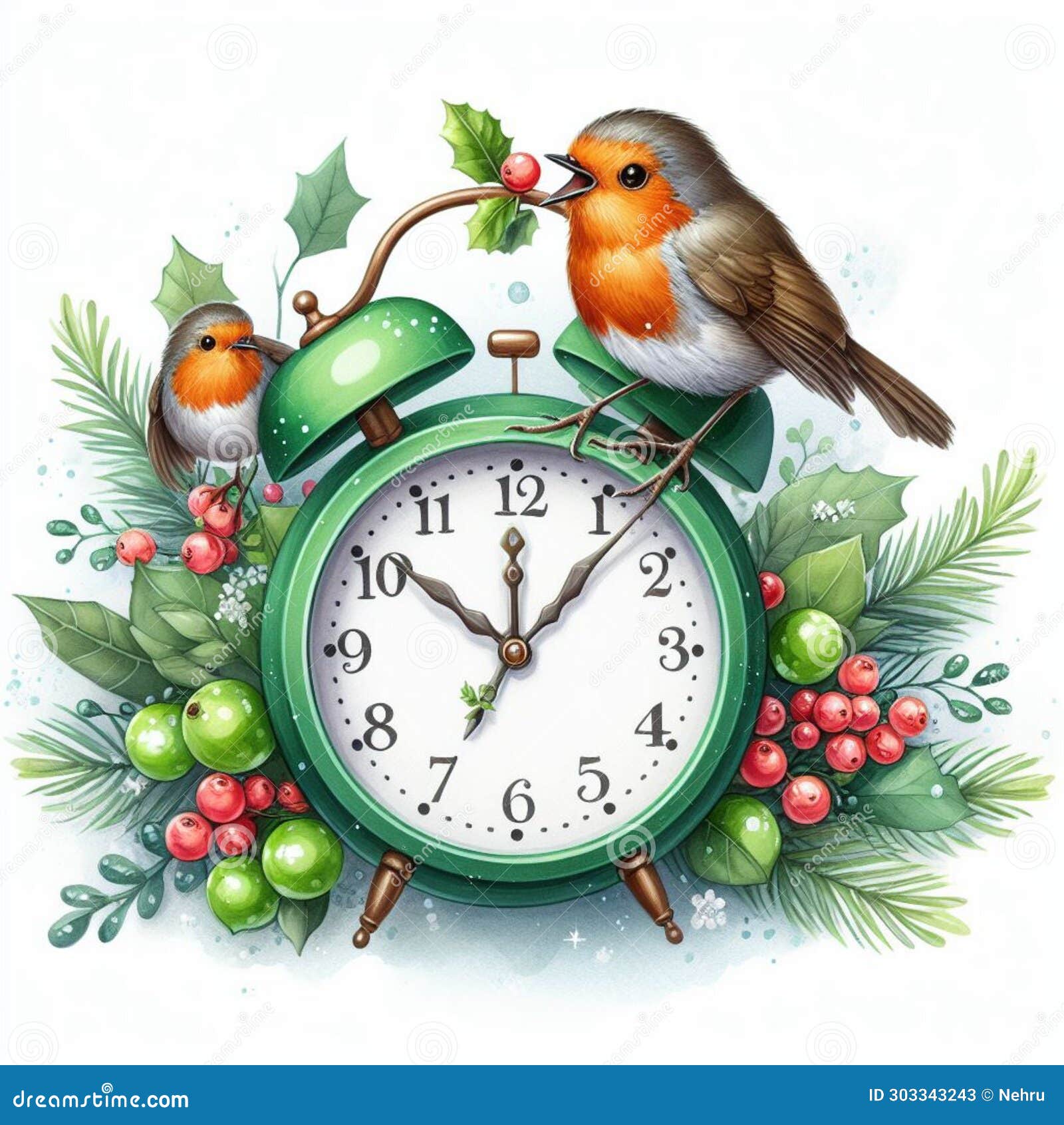 Two Robin Bird on a Green Alarm Clock Stock Image - Image of robin ...