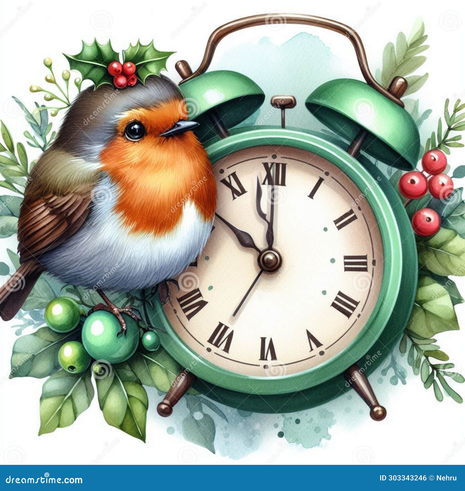 Robin Bird on a Green Alarm Clock Stock Photo - Image of robin, alarm ...