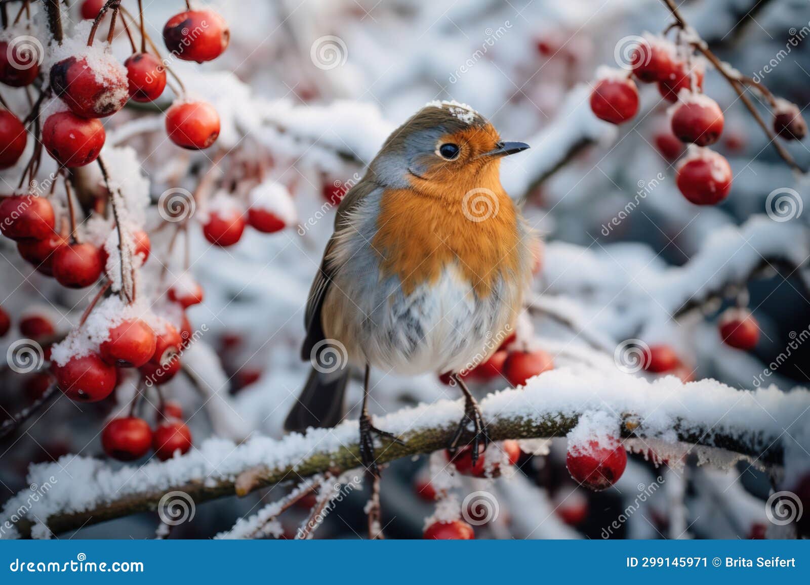 A Robin Bird on a Snowy Tree in the Cold Winter Stock Illustration ...