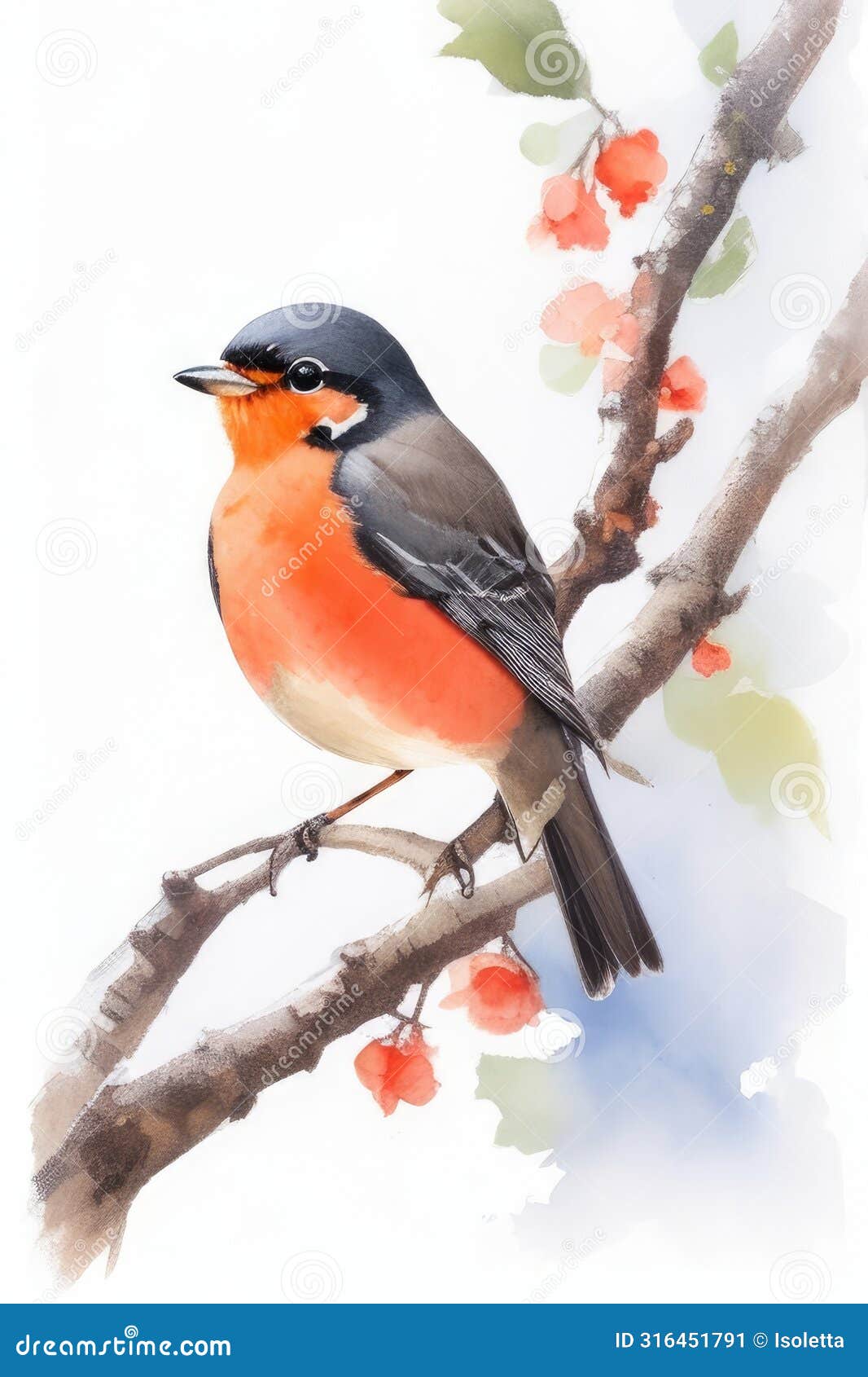 Robin Bird on the Tree Branch Watercolor Illustration Stock Image ...