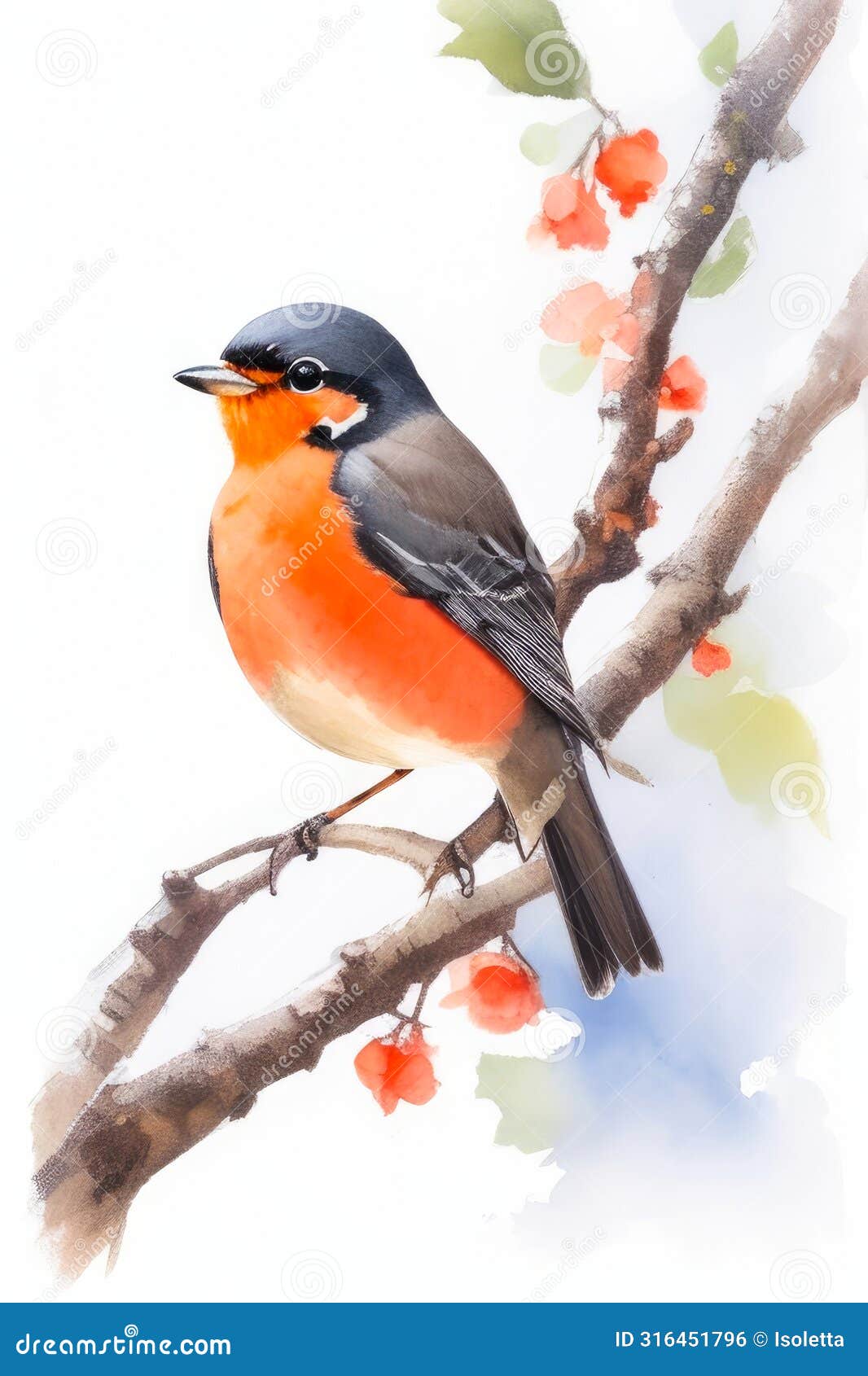 Robin Bird on the Tree Branch Watercolor Illustration Stock Photo ...