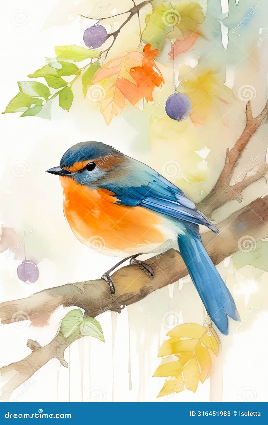 Robin Bird on the Tree Branch Watercolor Illustration Stock Image ...