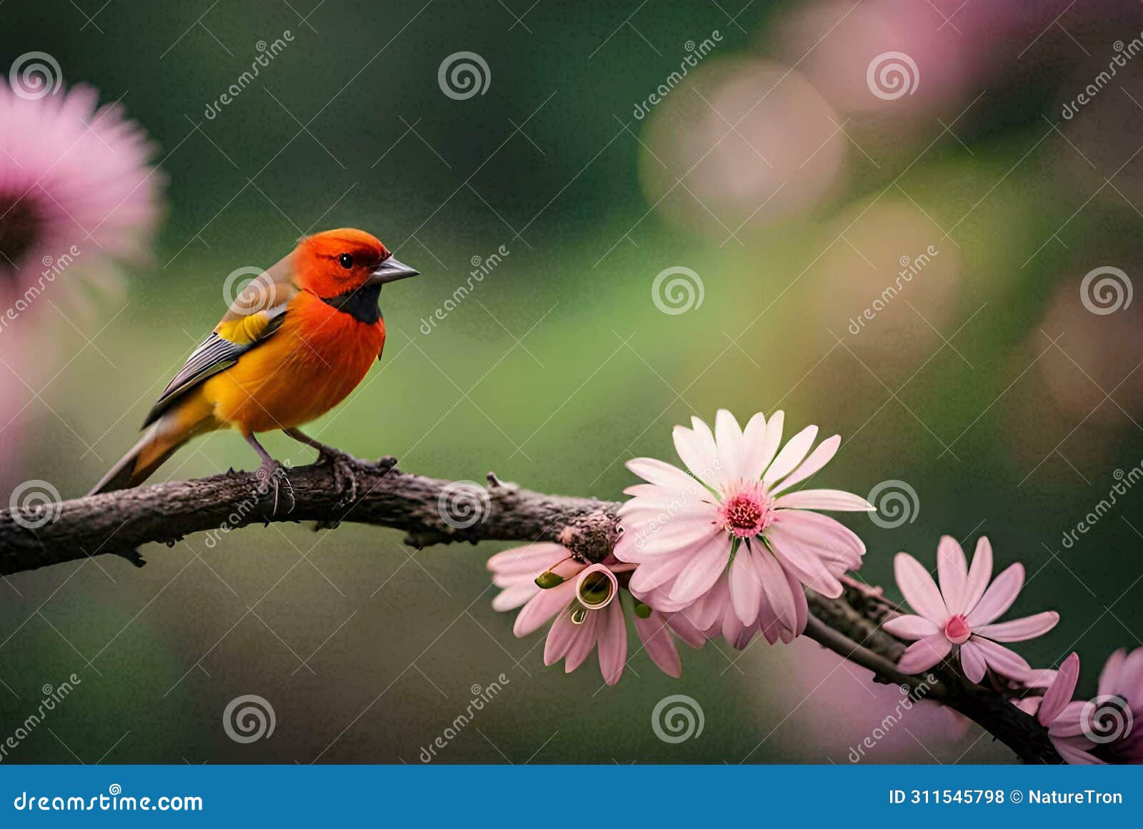 Robin on a Flower Robin on Branch Stock Illustration - Illustration of ...