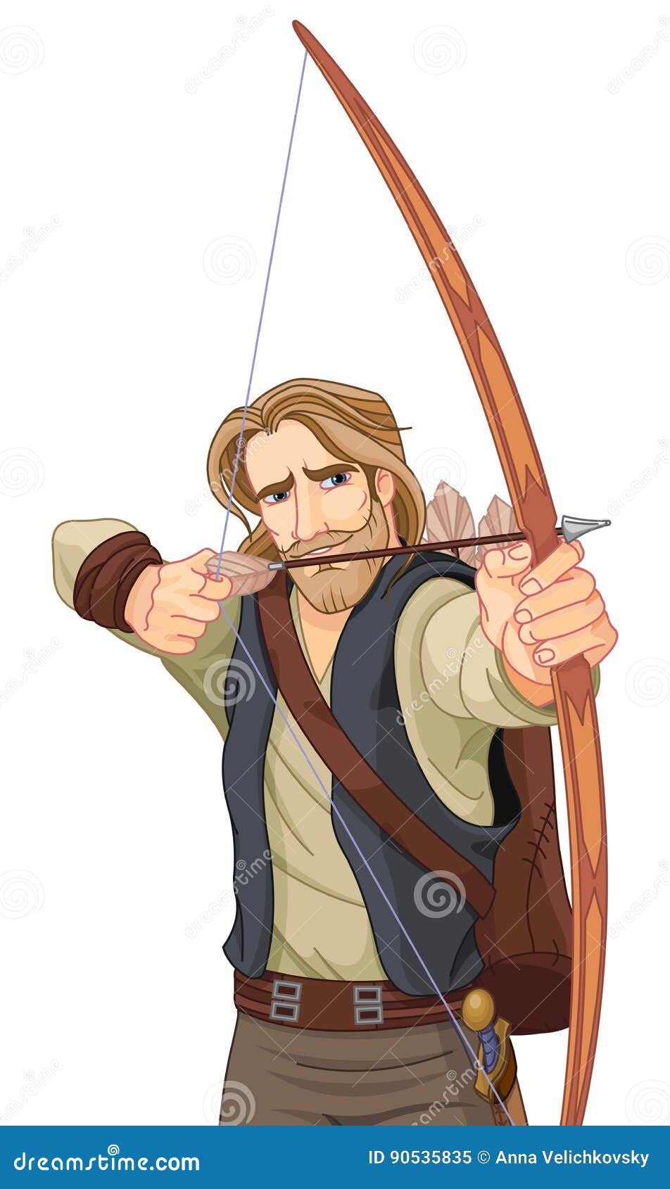 Robin Hood Aiming On Target. Robin Hood Standing With Bow And Arrows ...