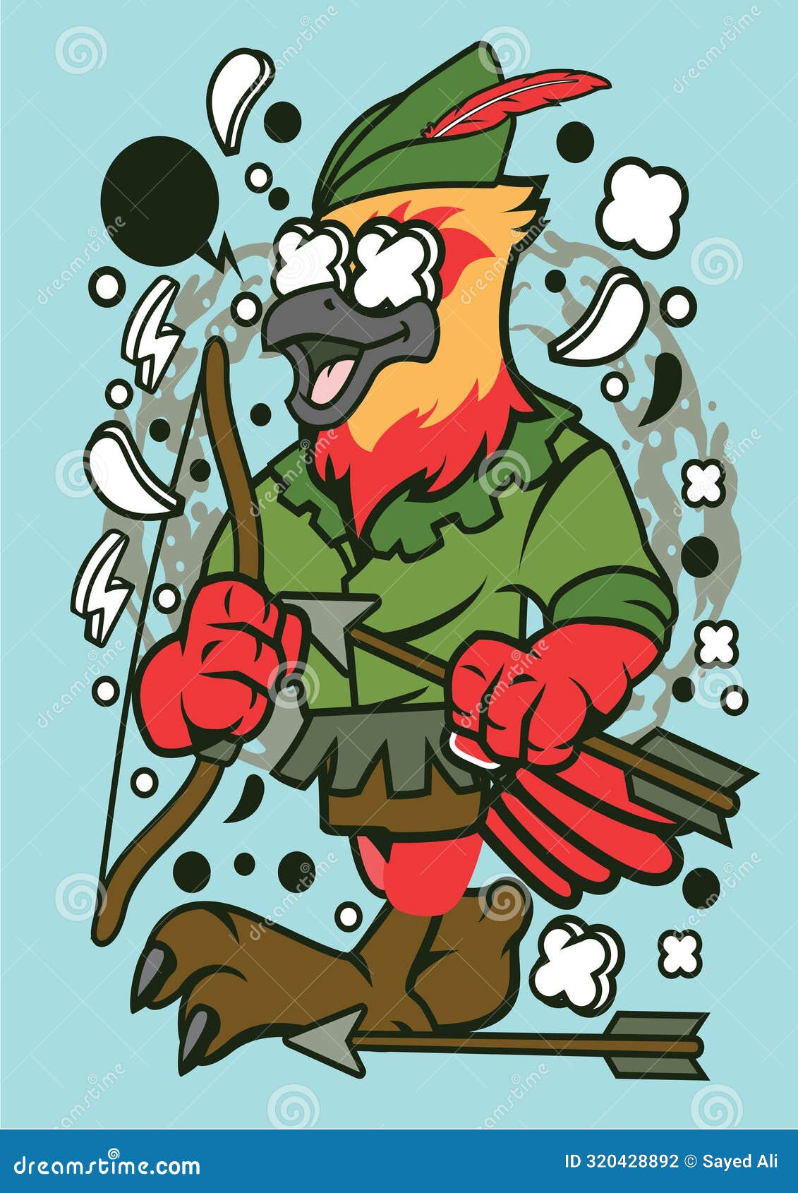 Robin Hood Dressed Bird.Green Dressed Bird Vector Stock Vector ...