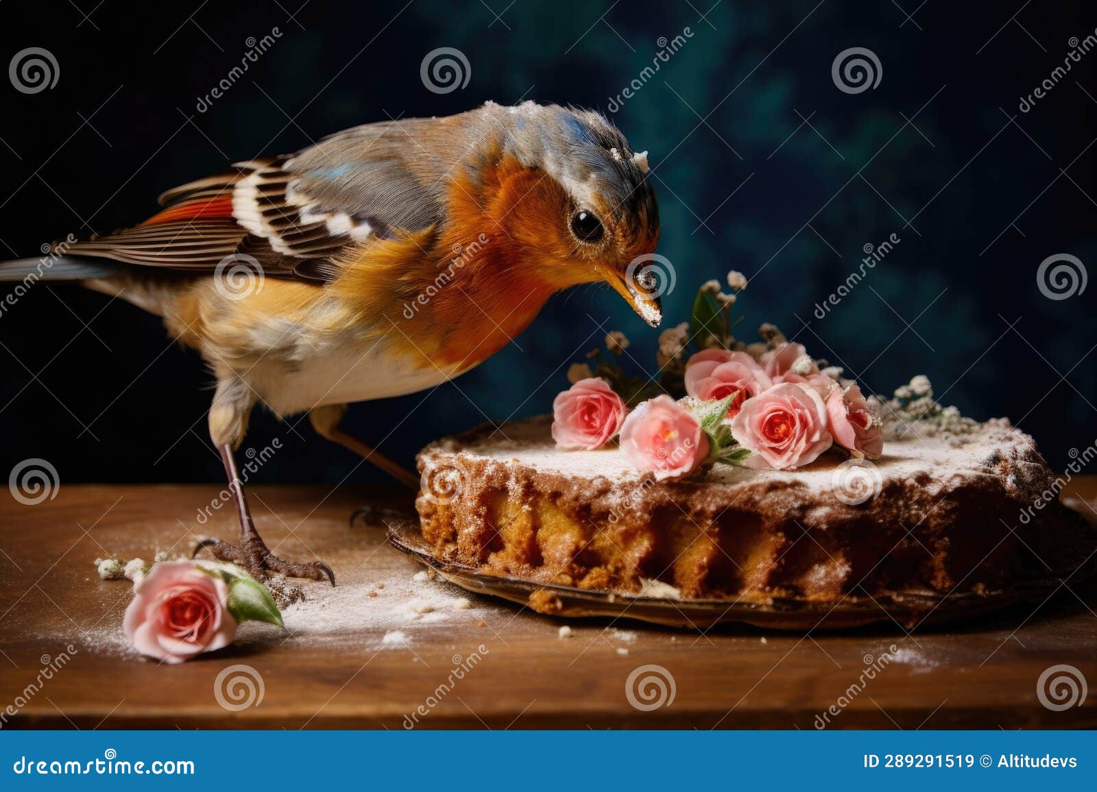 A Robin Picking Up a Crumb of Cake from a Garden Party Table Stock ...