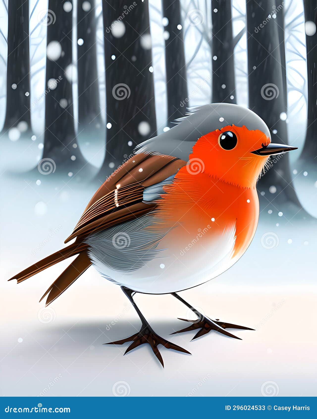 Robin in the snow stock illustration. Illustration of drawing - 296024533