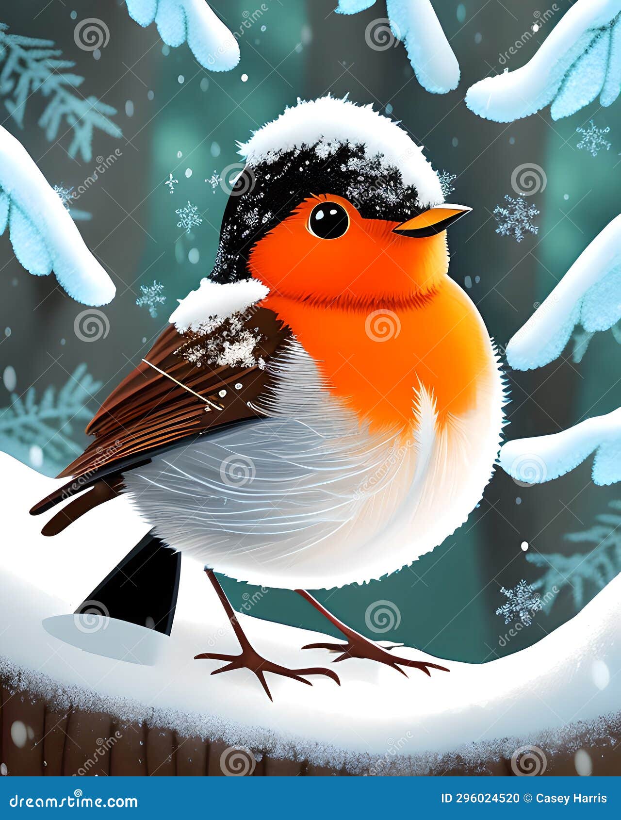 Robin in the snow stock illustration. Illustration of wing - 296024520