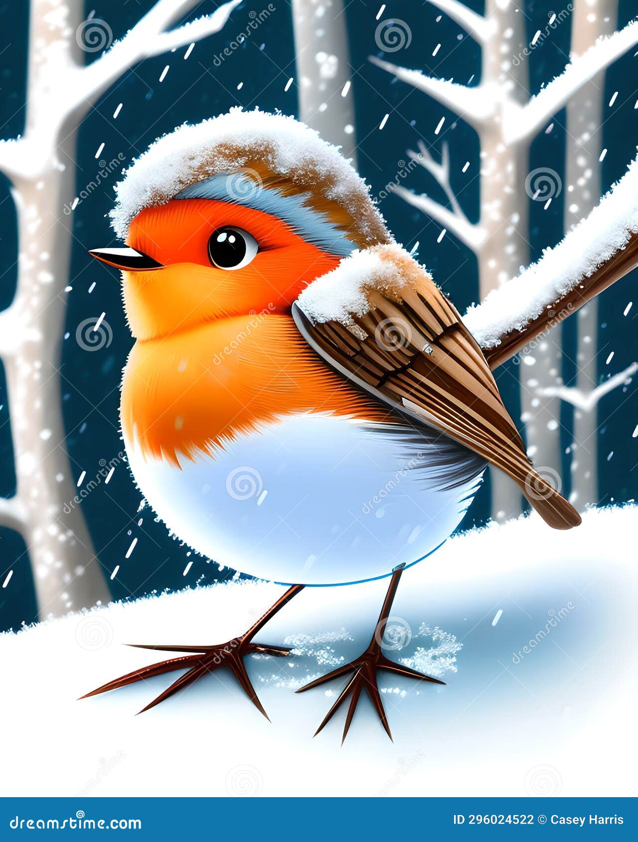 Robin in the snow stock illustration. Illustration of animal - 296024522