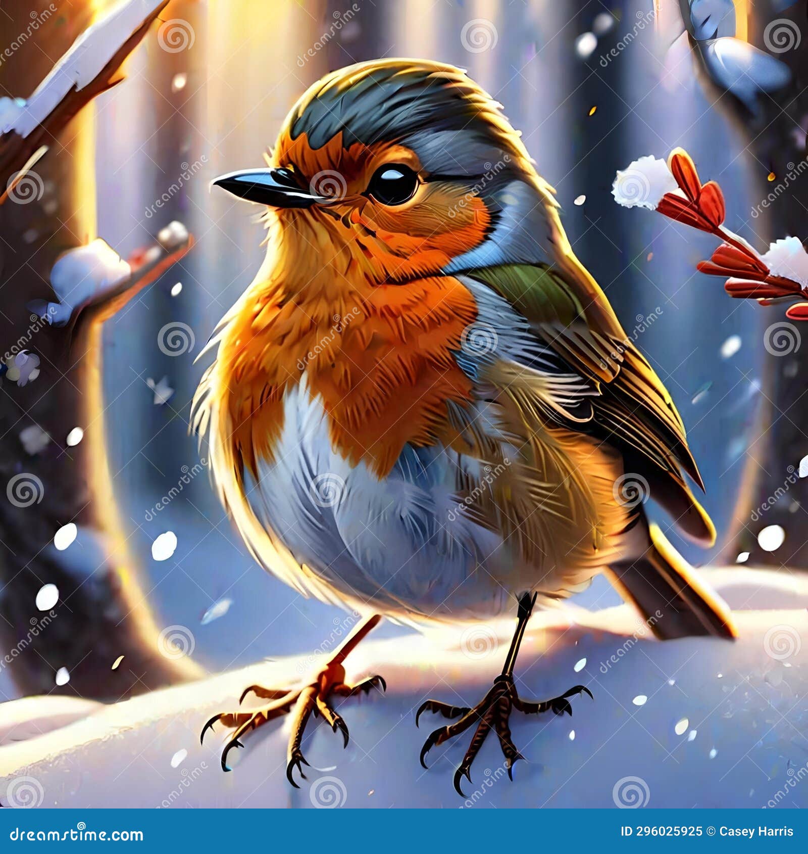 Robin in the snow stock illustration. Illustration of blizzard - 296025925