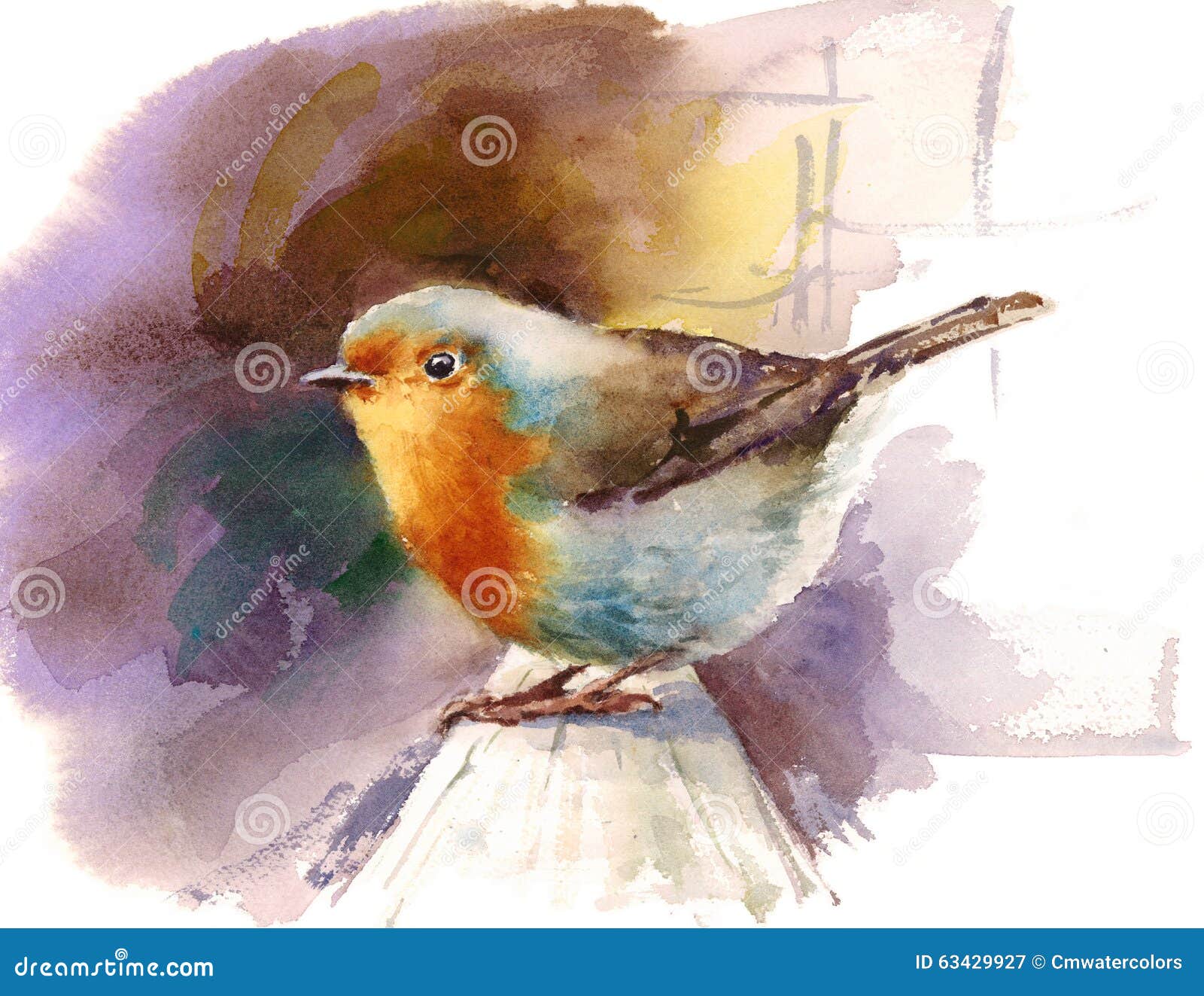 Robin Watercolor Bird Illustration Hand Painted Stock Illustration ...
