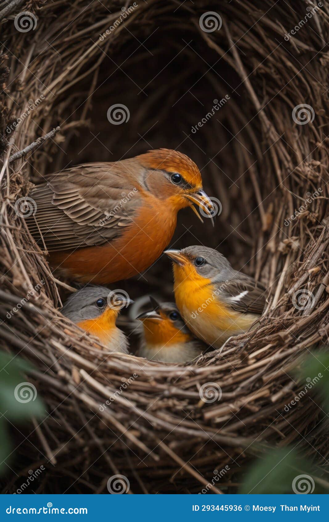 Robins in the nest stock illustration. Illustration of avian - 293445936
