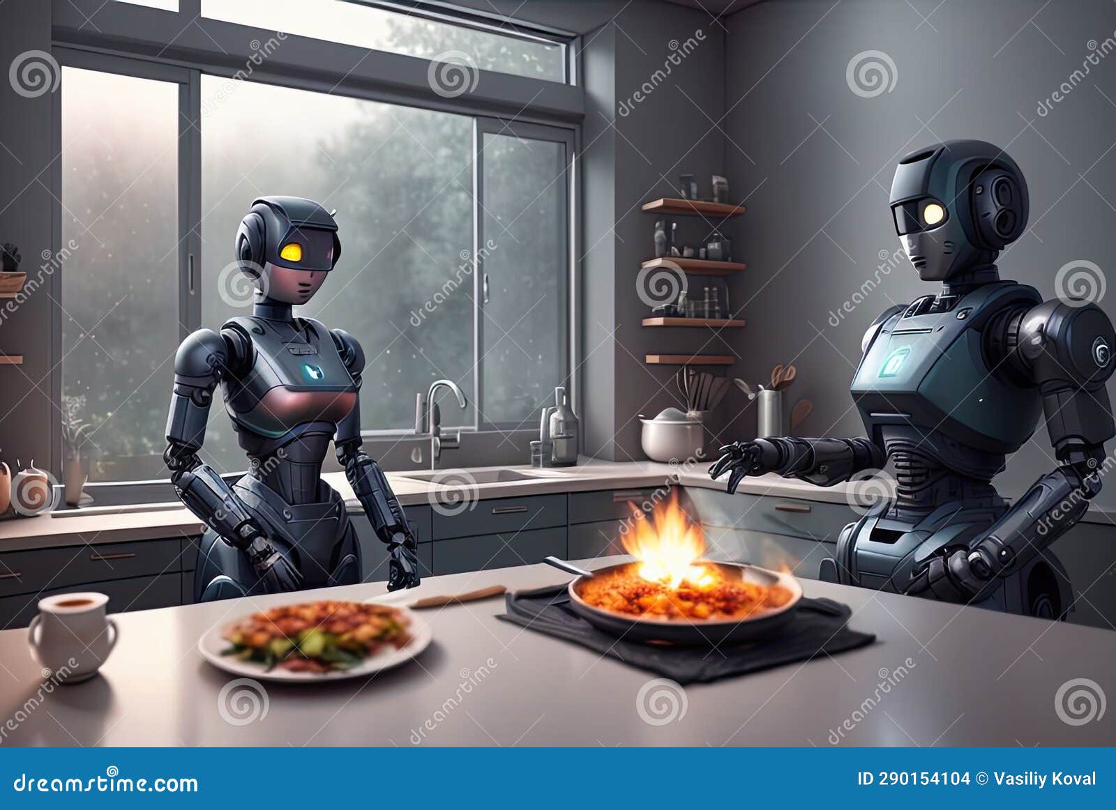 Robogirl Cooks Dinner. Generative AI Stock Photography | CartoonDealer ...