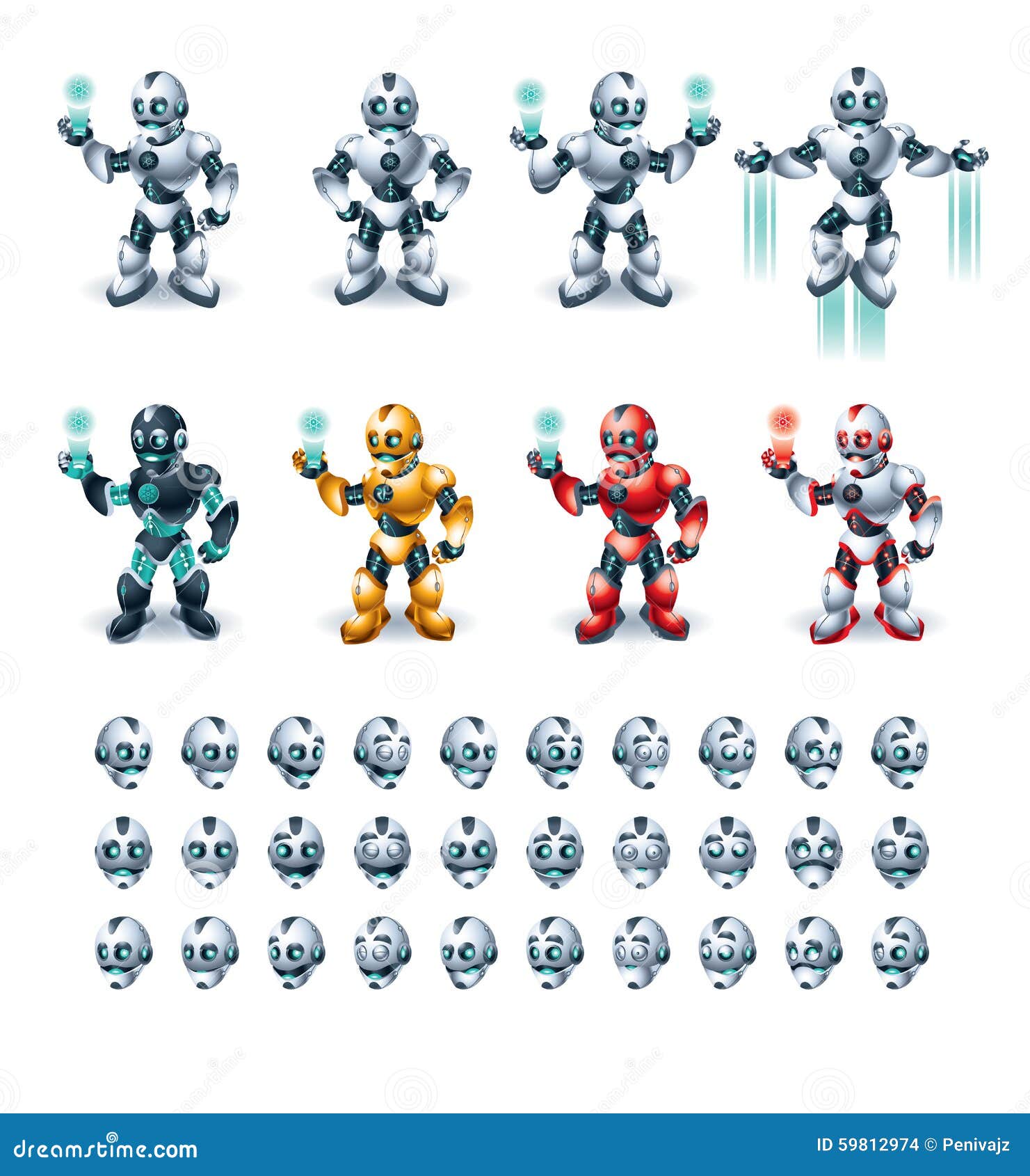 Robot in action stock vector. Illustration of blue, science - 59812974