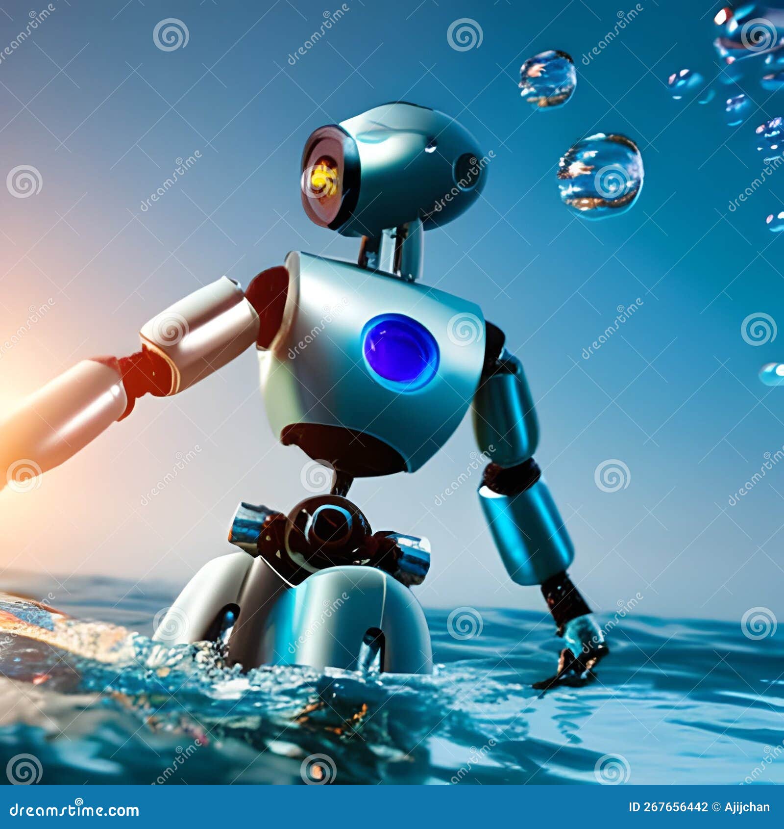 A Robot in Action Inside Water. Generative AI Stock Illustration ...