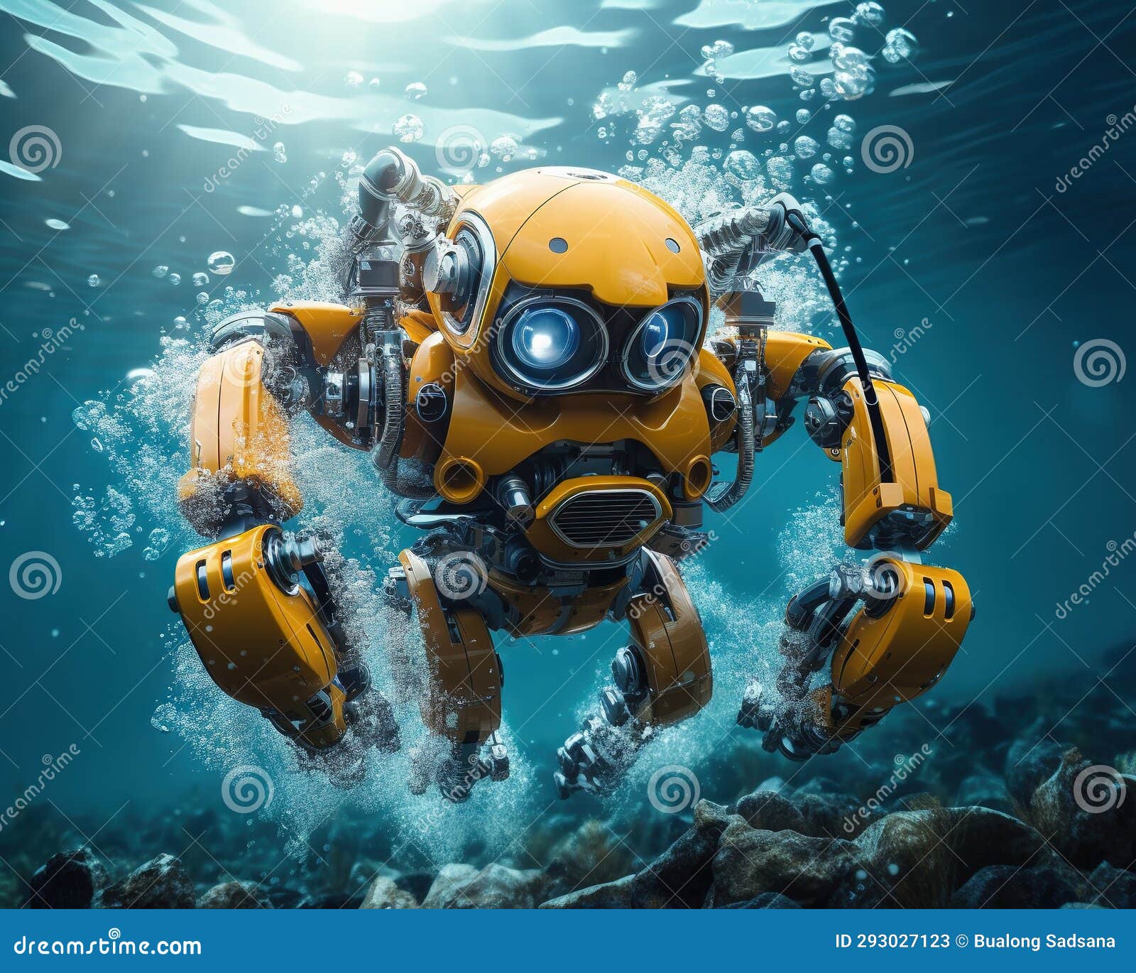 Robot in Action Under Water. Stock Illustration - Illustration of ...