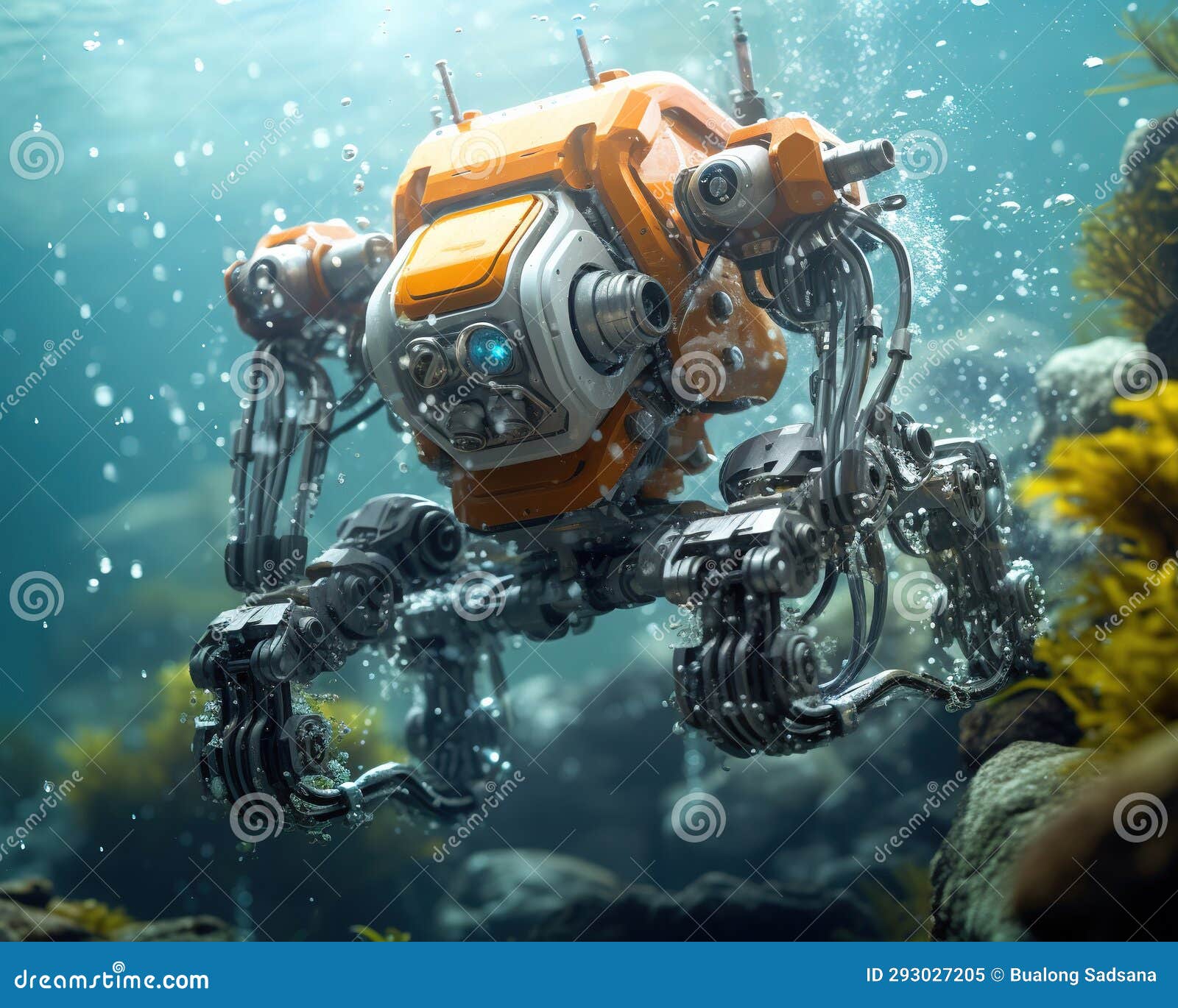 Robot in Action Under Water. Stock Illustration - Illustration of ...
