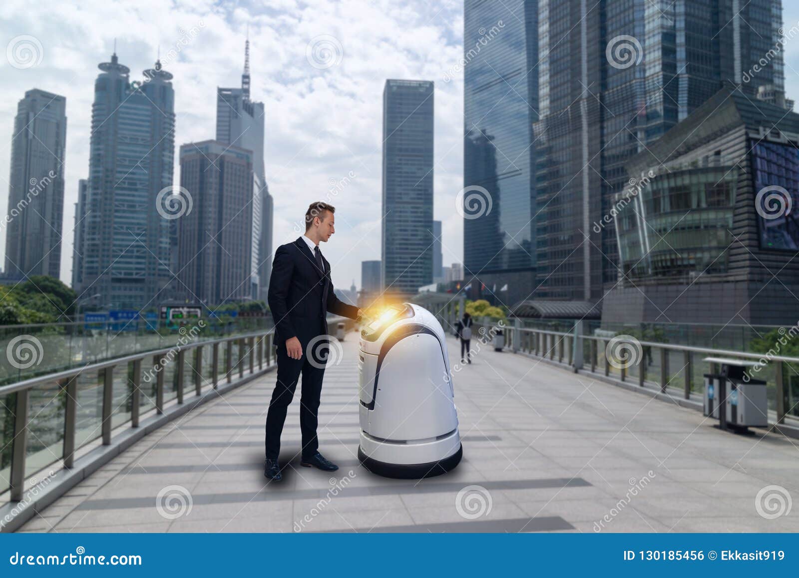 Robot Advisor, Business Man Talk with a High Technology Robot Assistant ...