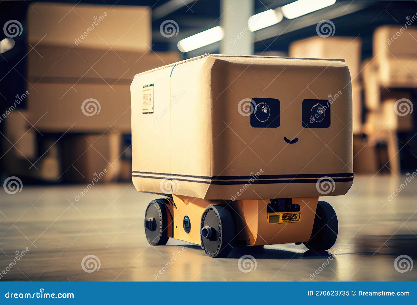 Robot AGV Transporting Cardboard Box in Warehouse Background Technology ...
