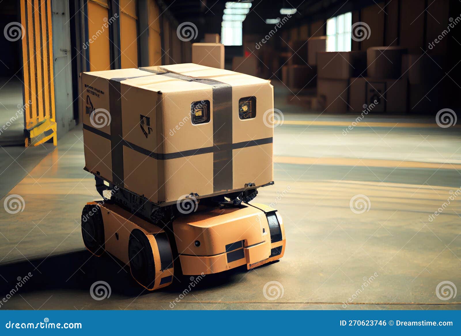 Robot AGV Transporting Cardboard Box in Warehouse Background Technology ...