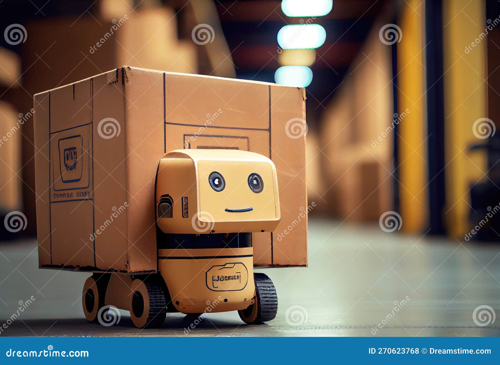 Robot AGV Transporting Cardboard Box in Warehouse Background Technology ...