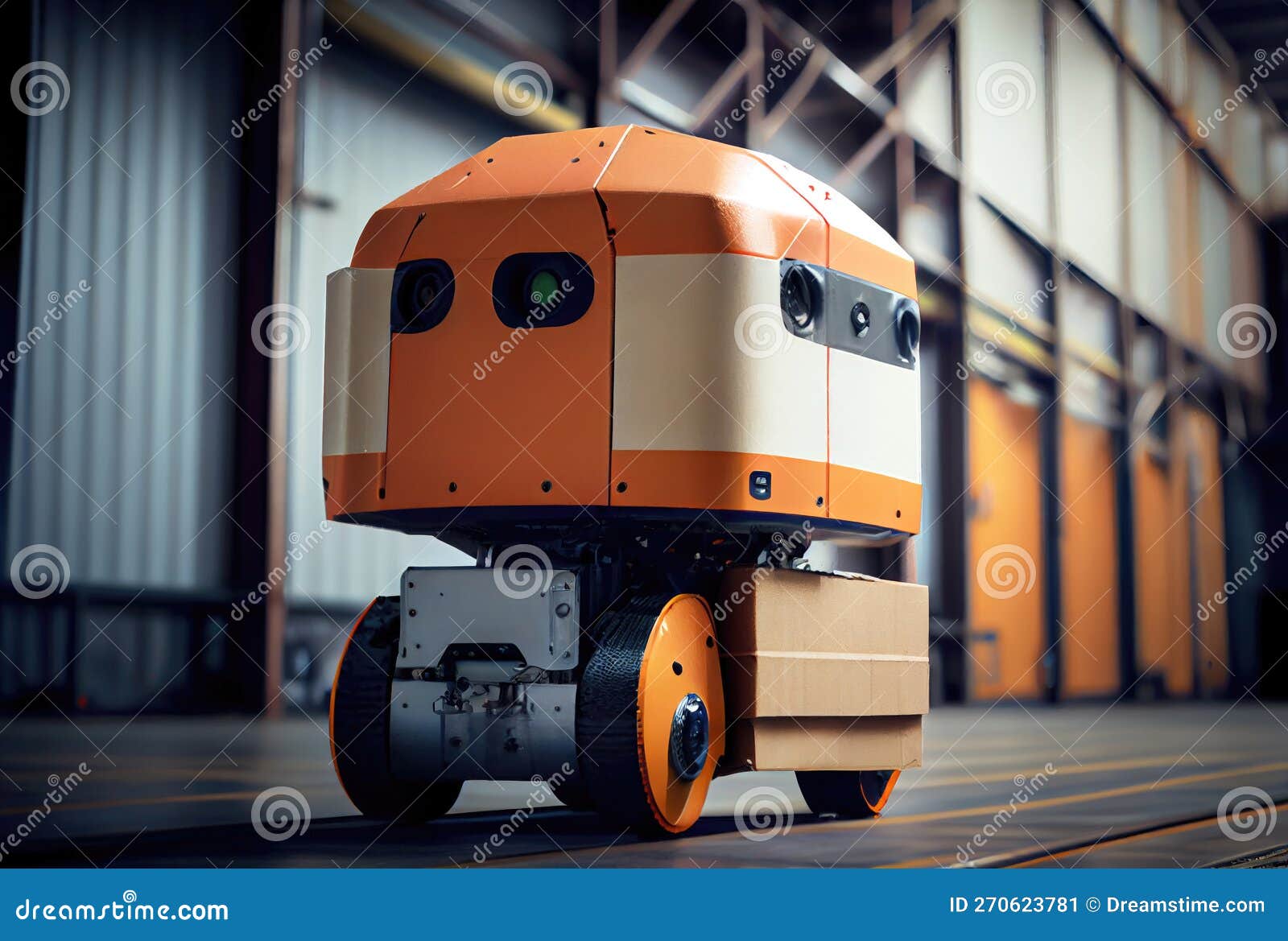 Robot AGV Transporting Cardboard Box in Warehouse Background Technology ...