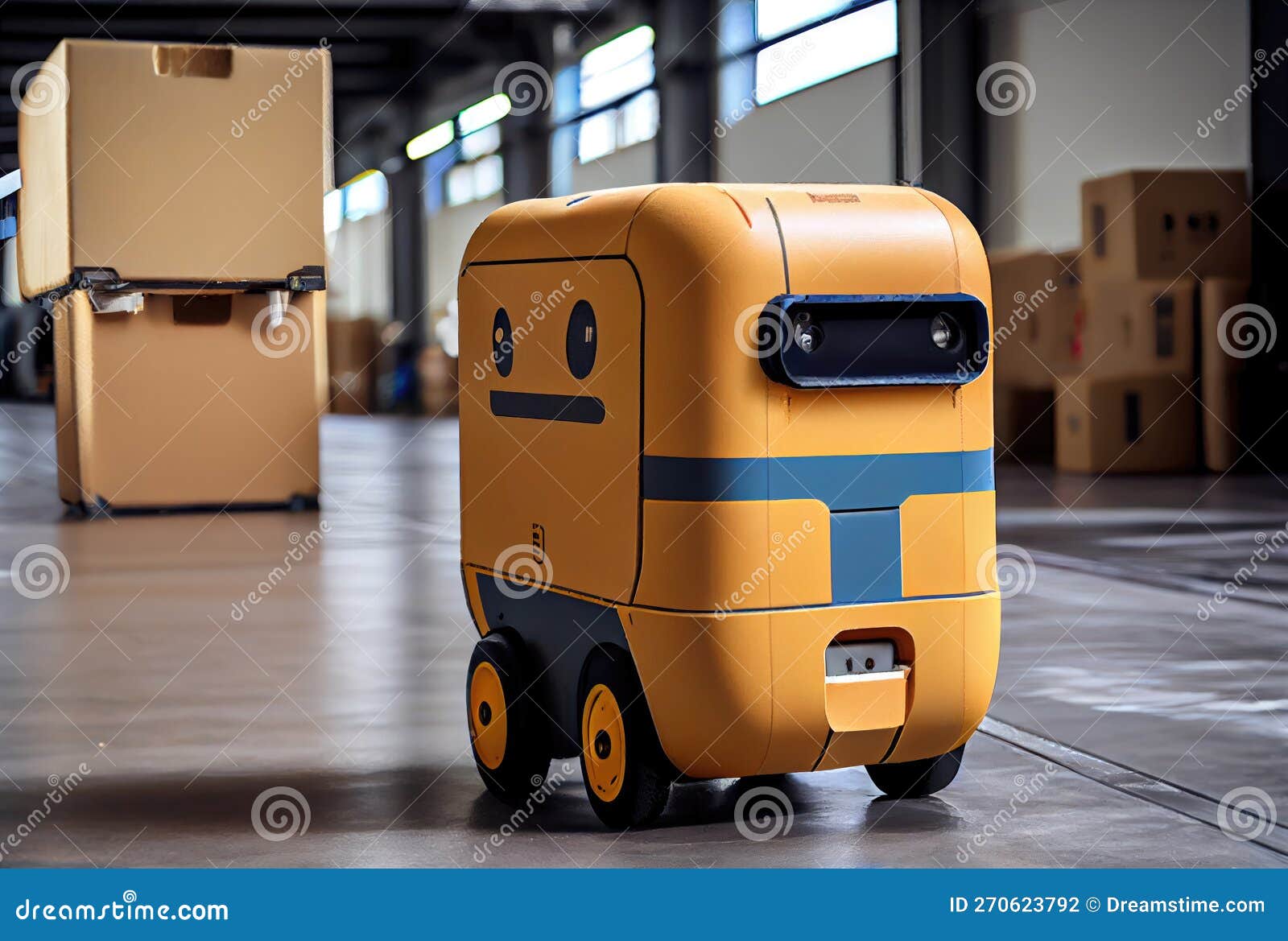 Robot AGV Transporting Cardboard Box in Warehouse Background Technology ...