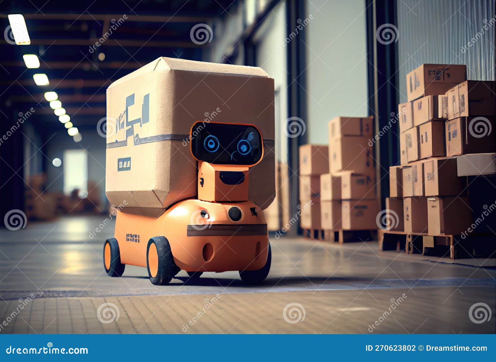 Robot AGV Transporting Cardboard Box in Warehouse Background Technology ...