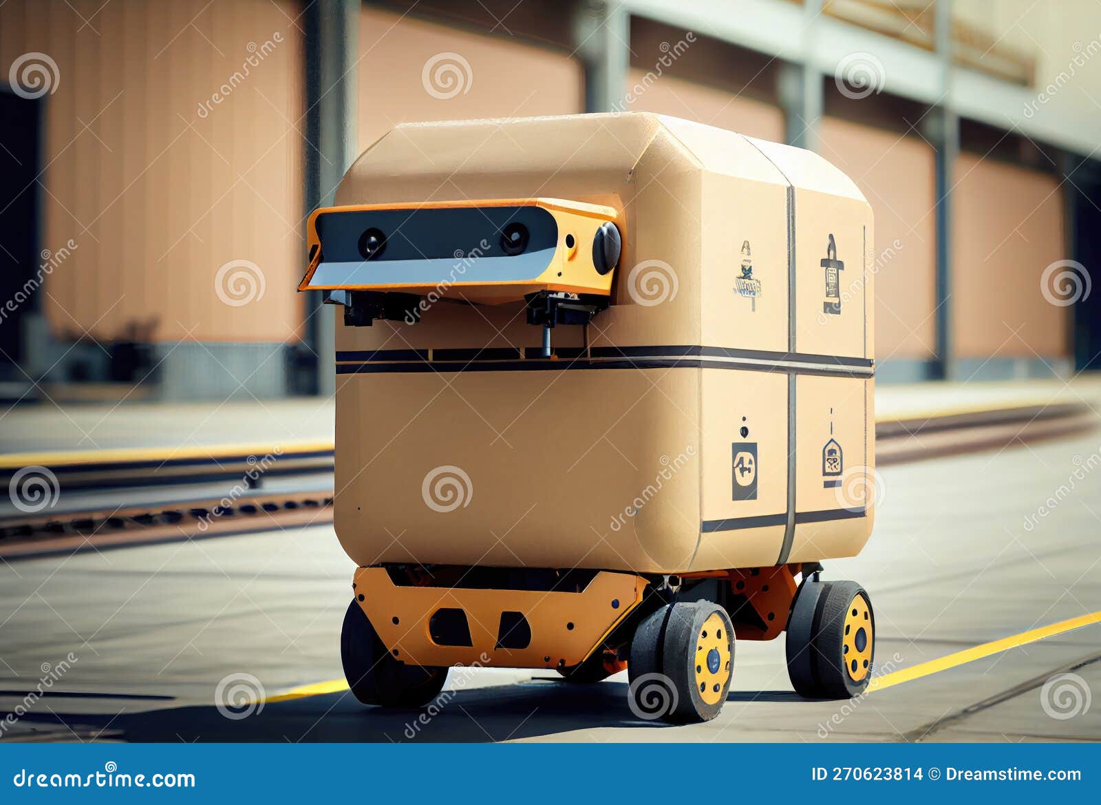 Robot AGV Transporting Cardboard Box in Warehouse Background Technology ...