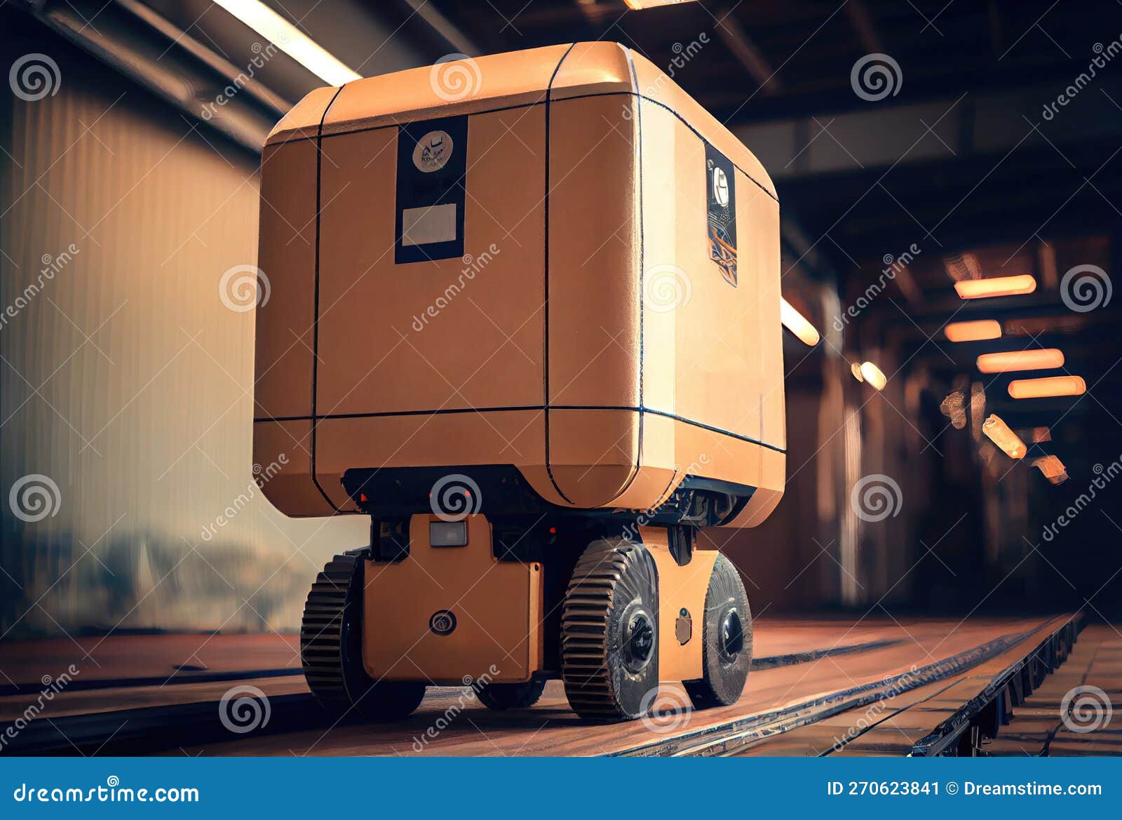 Robot AGV Transporting Cardboard Box in Warehouse Background Technology ...