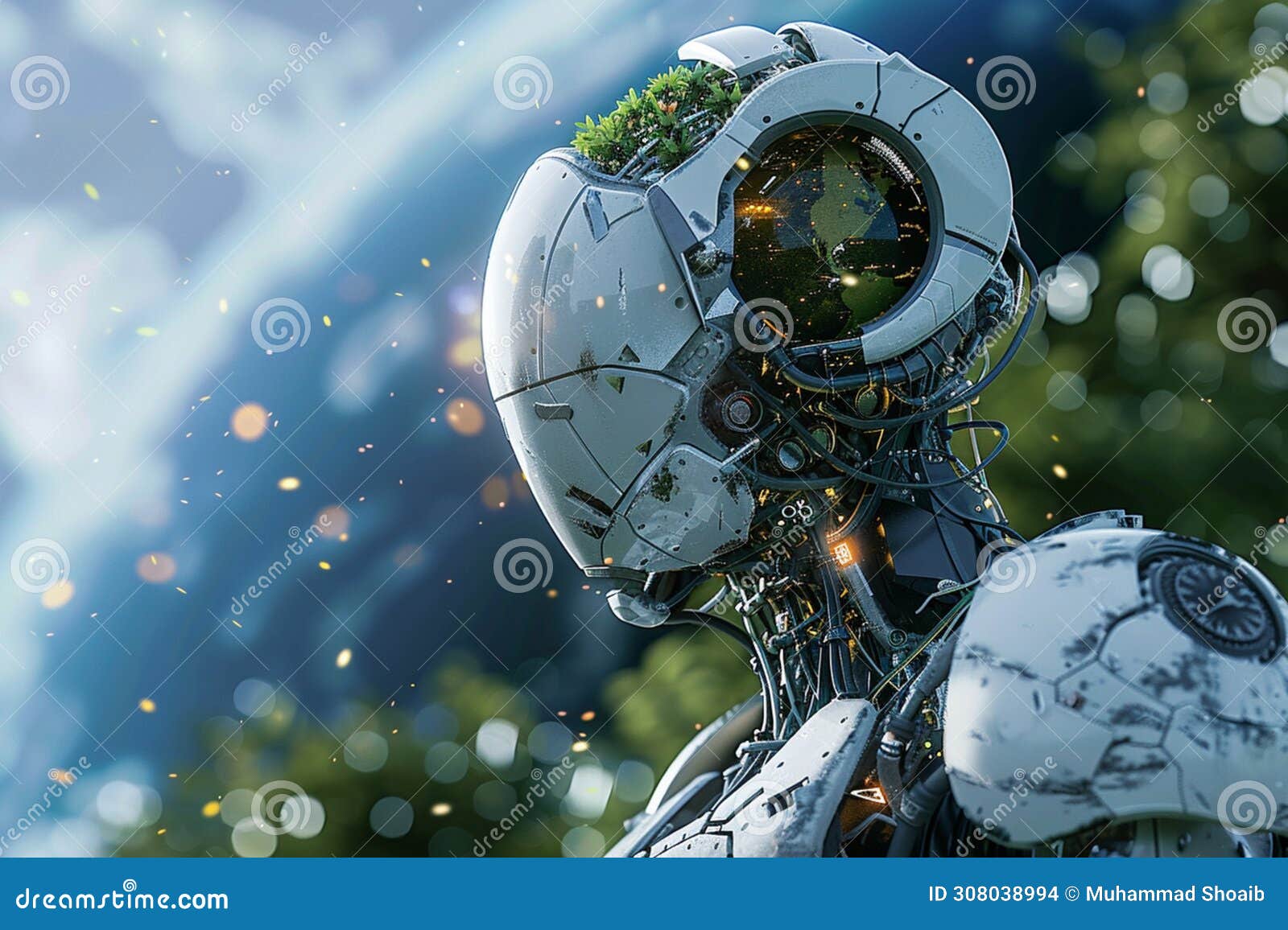 Robot AI, Blending Tech with Nature, Earth Friendly Innovation Symbol ...