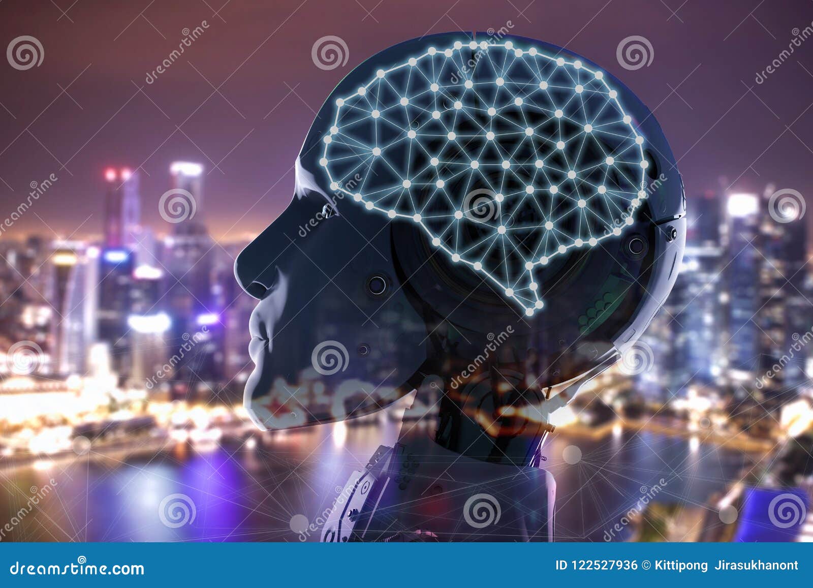 Robot with ai brain stock illustration. Illustration of smart - 122527936