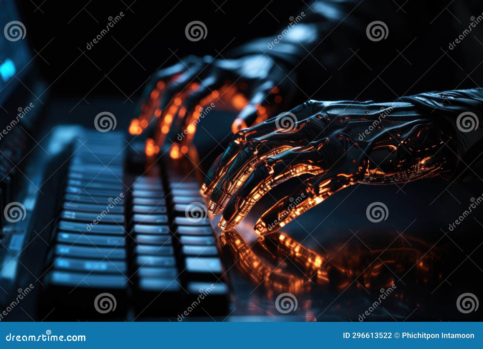 Robot AI Hand Using Laptop, Hacking System AI. Generative AI Stock ...