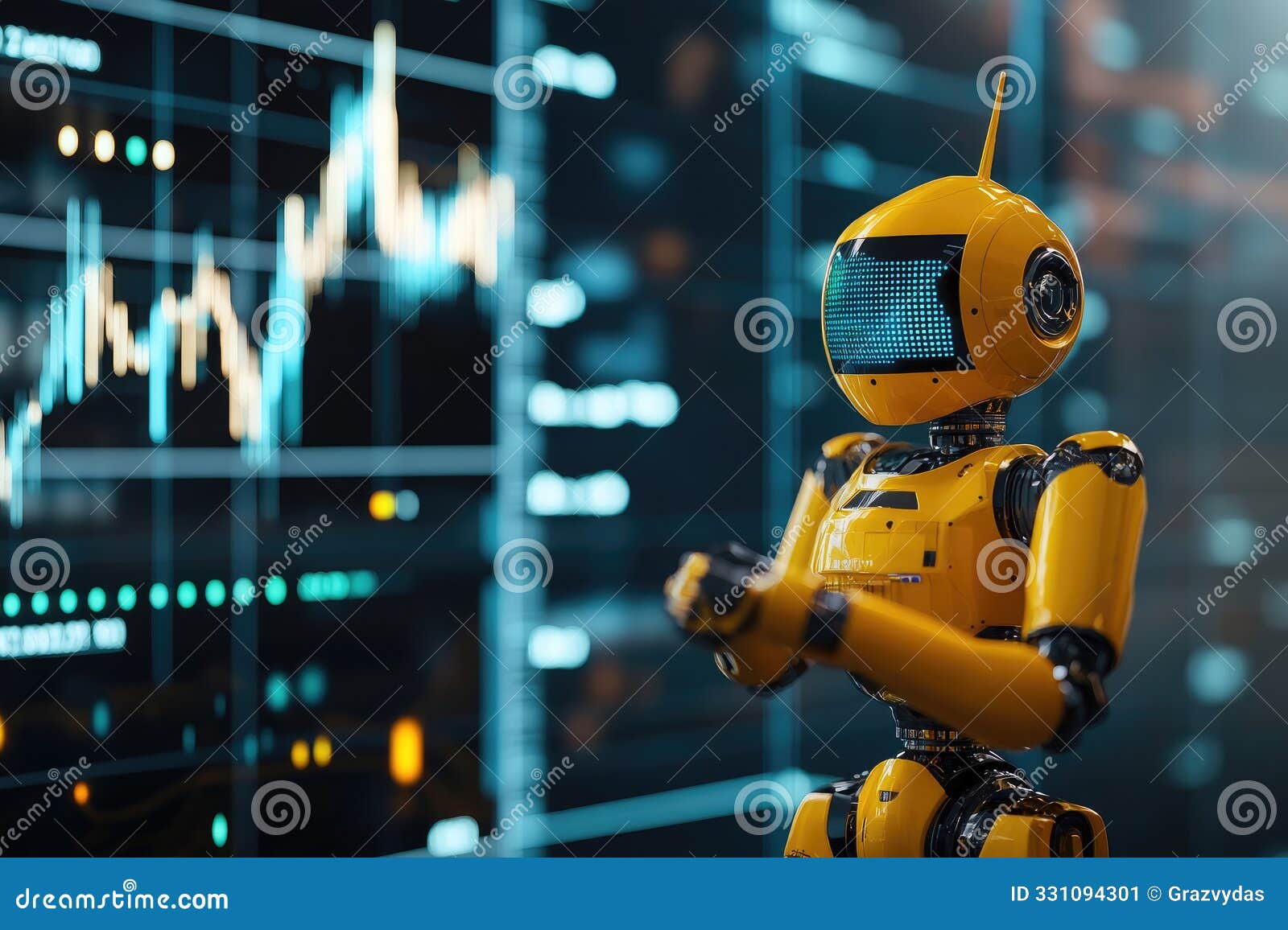 Robot AI Trader Analysing Chart of Stock Exchange Market. Bot Trader ...