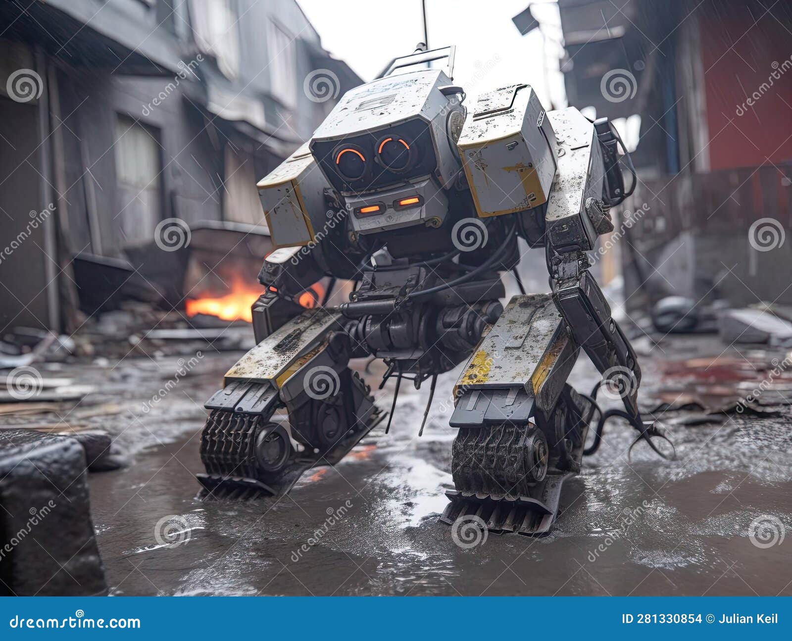 Robot Aiding Disaster Relief with AI Stock Illustration - Illustration ...