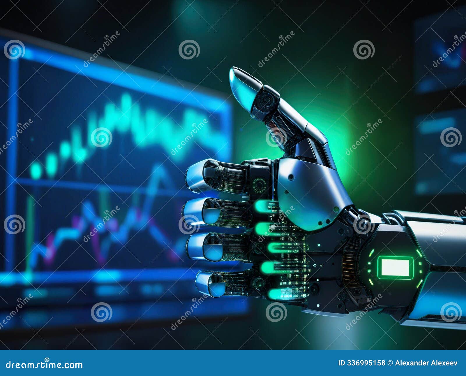 The Robot Analyzes Graphs. Artificial Intelligence, Hand Pointing To ...