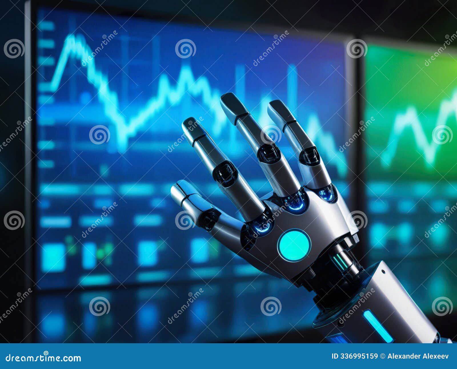 The Robot Analyzes Graphs. Artificial Intelligence, Hand Pointing To ...