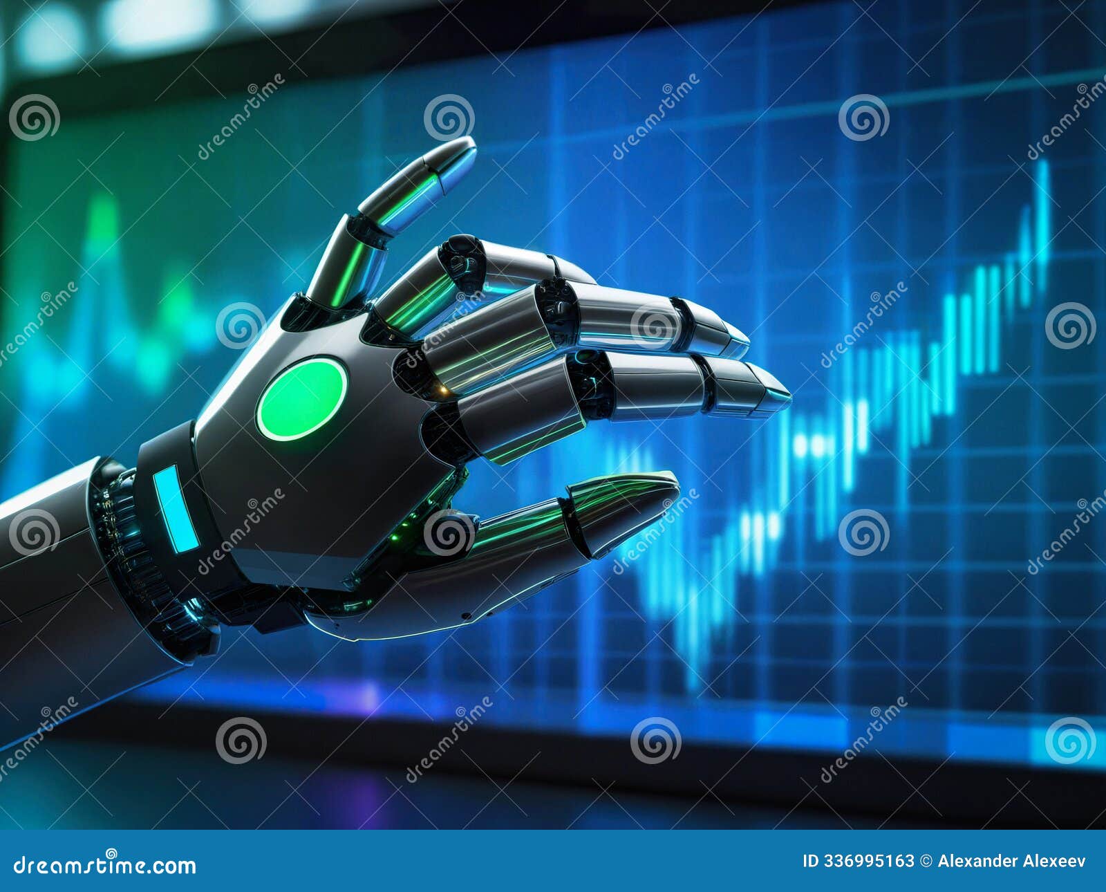 The Robot Analyzes Graphs. Artificial Intelligence, Hand Pointing To ...