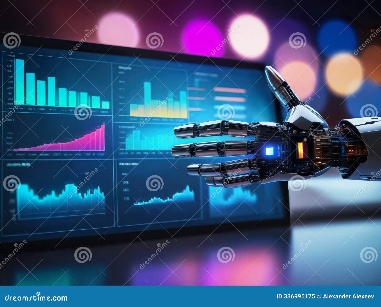 The Robot Analyzes Graphs. Artificial Intelligence, Hand Pointing To ...